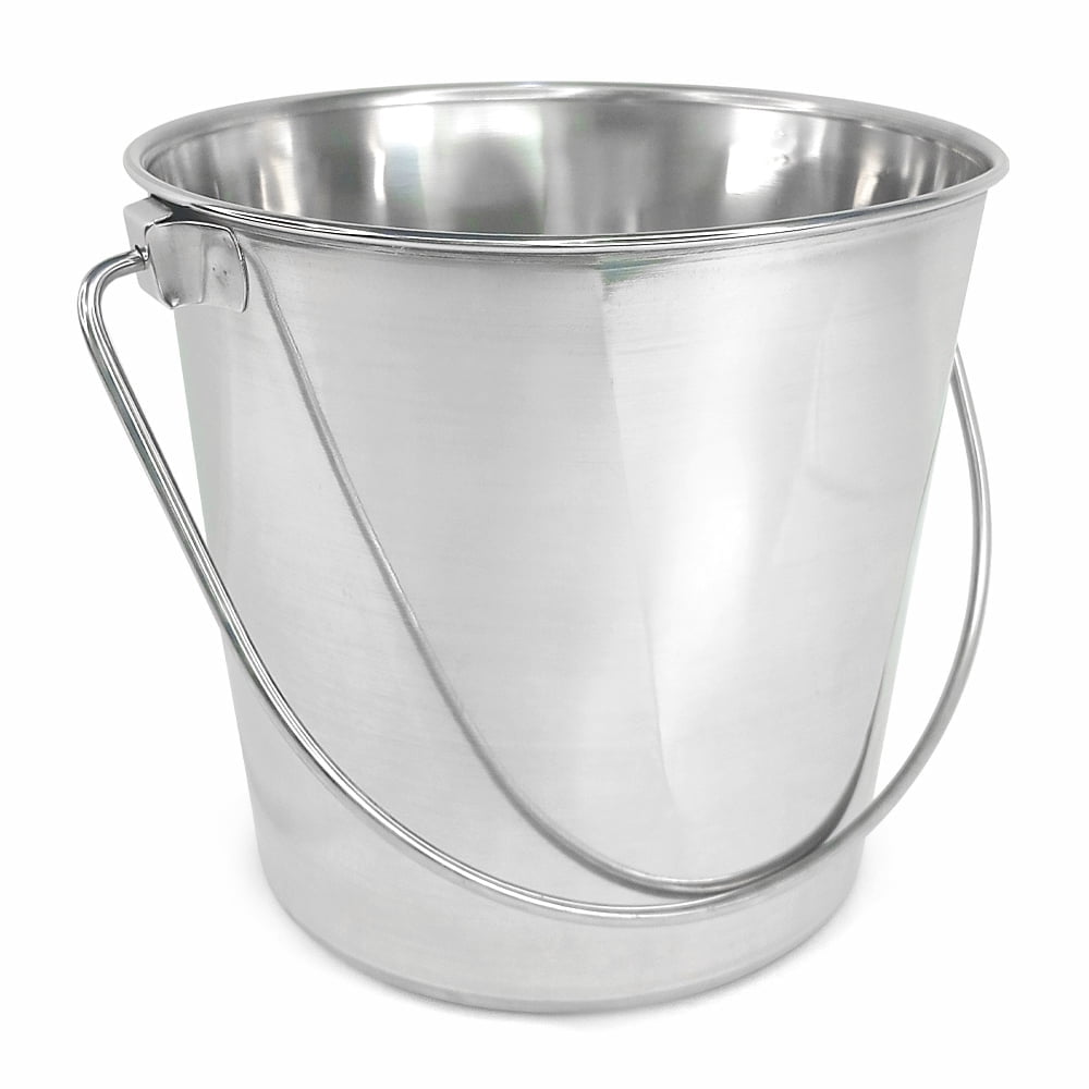PetYupp Heavy Duty Stainless Steel Bucket, Flat Side, 6 Quart, Metal ...