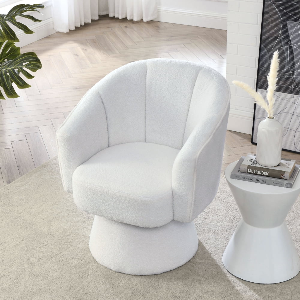Petal Accent Lounge Swivel Chair, Cozy Teddy Fabric Contemporary Swivel ...