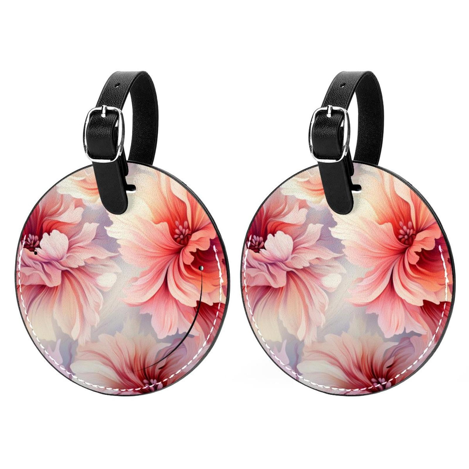 Petal Flower 2Pcs PU Leather Round Luggage Tags with Privacy Cover and ...