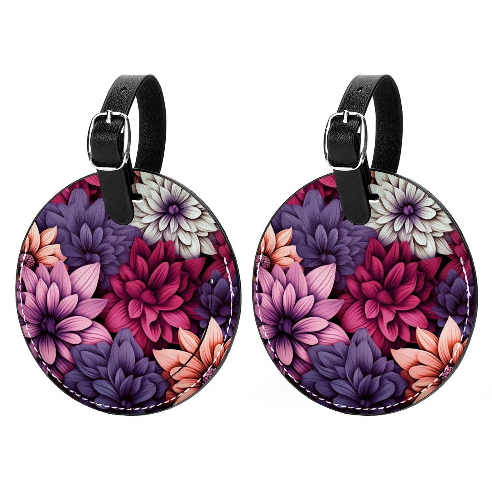 Petal Flower Set of 2pcs PU Leather Round Suitcase Tags with Privacy ...