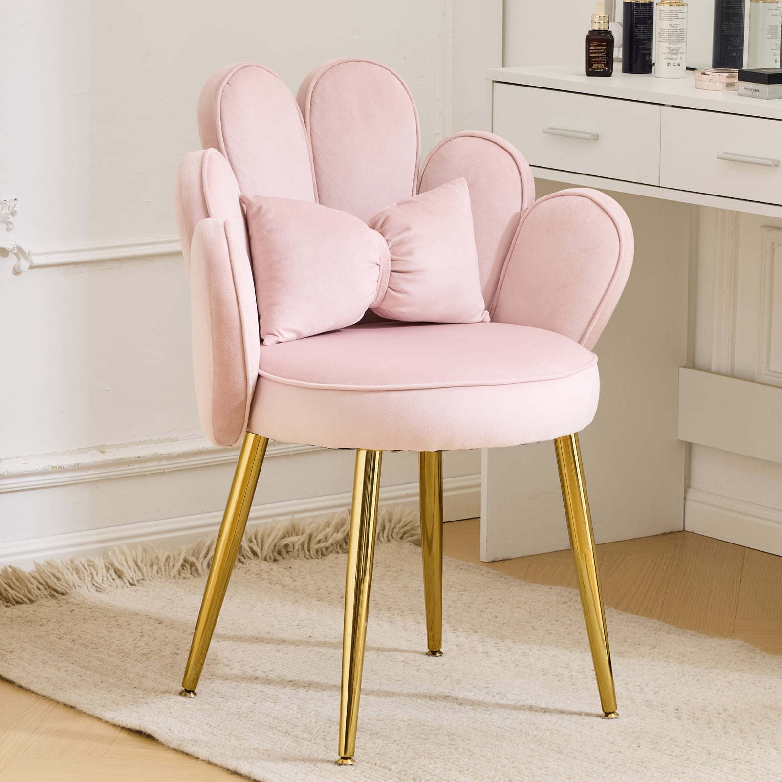 Petal Makeup Vanity Chair Back, Flower Cute Girls Desk Chair Comfy No ...