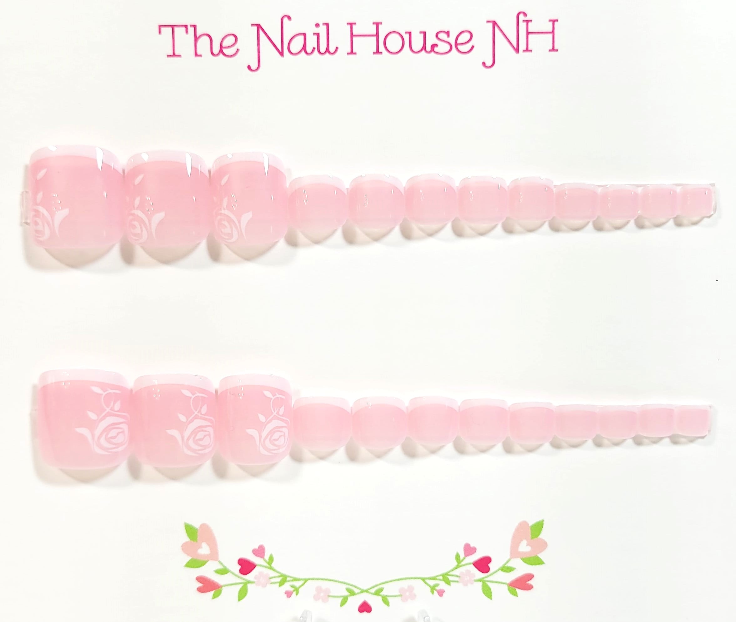 Petal Pink French Manicure Press On Toenails - 24 Pieces - Artificial ...