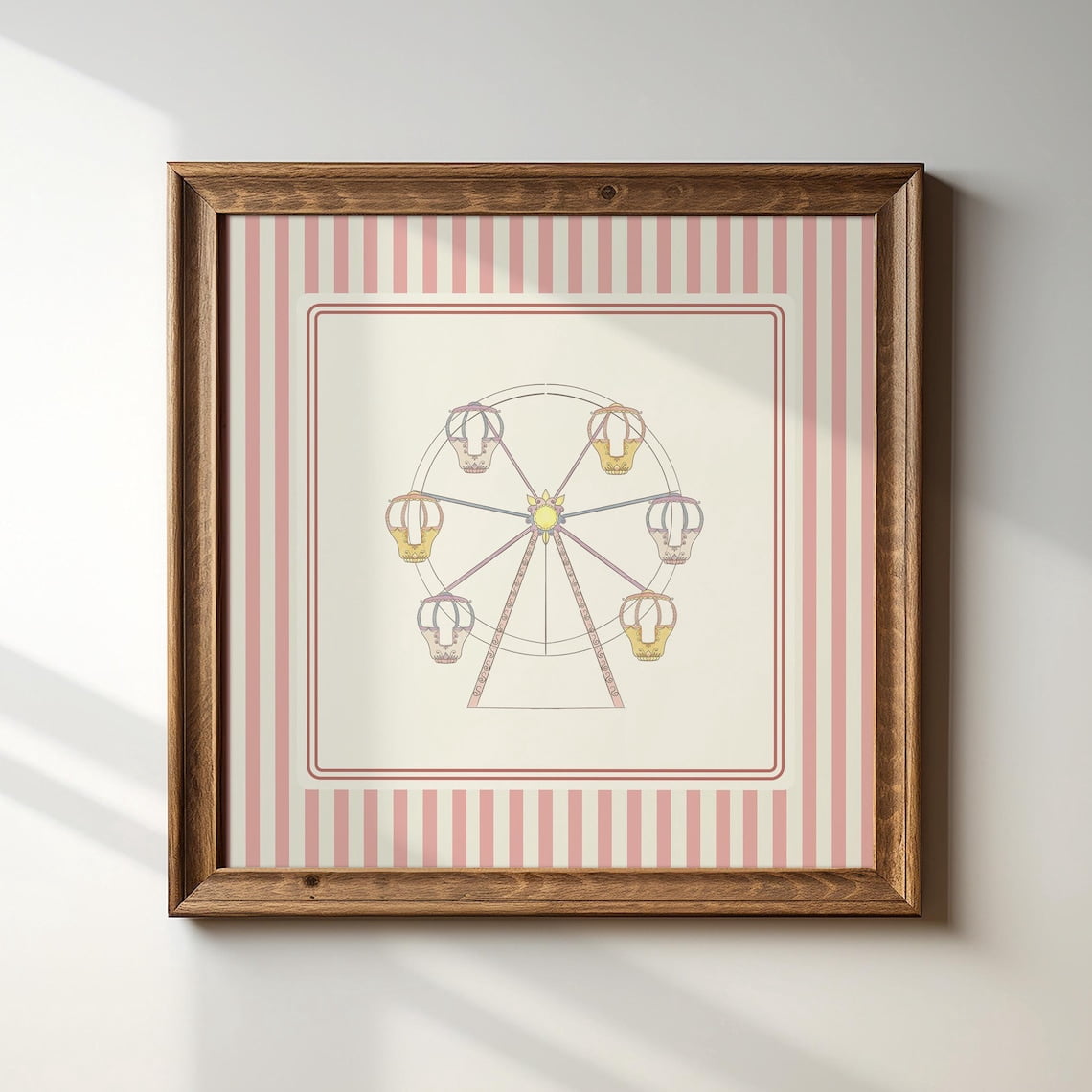 Petal Pink Vintage Ferris Wheel Square Print, Instant Trendy Decor On ...