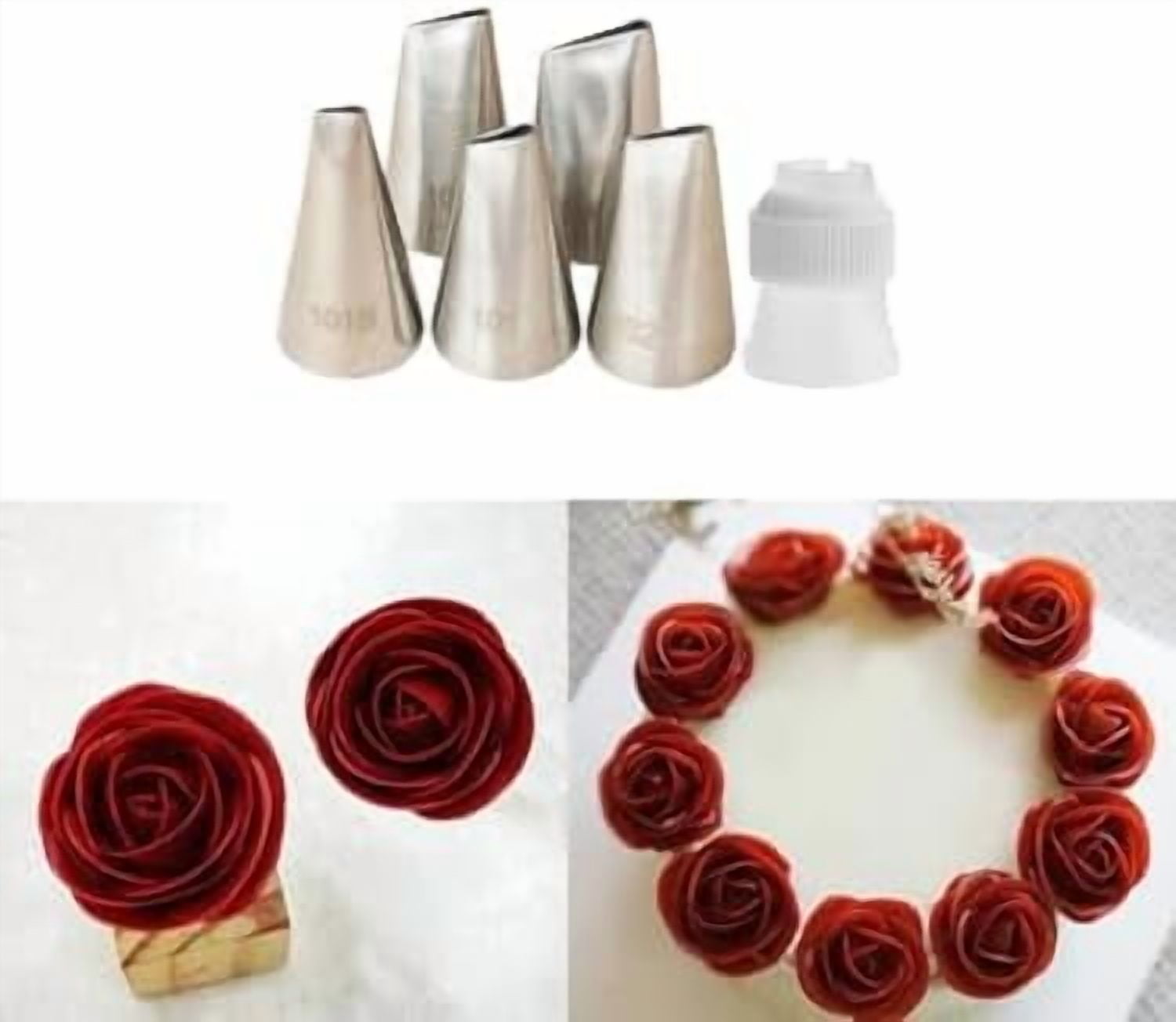 Petal Piping Tips Set with Coupler,101s,101,102,103,104 Rose Icing ...
