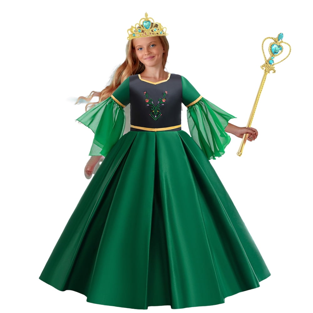Petal Princesse Frozen Anna Princess Gown Girls Green Fluffy Cosplay ...
