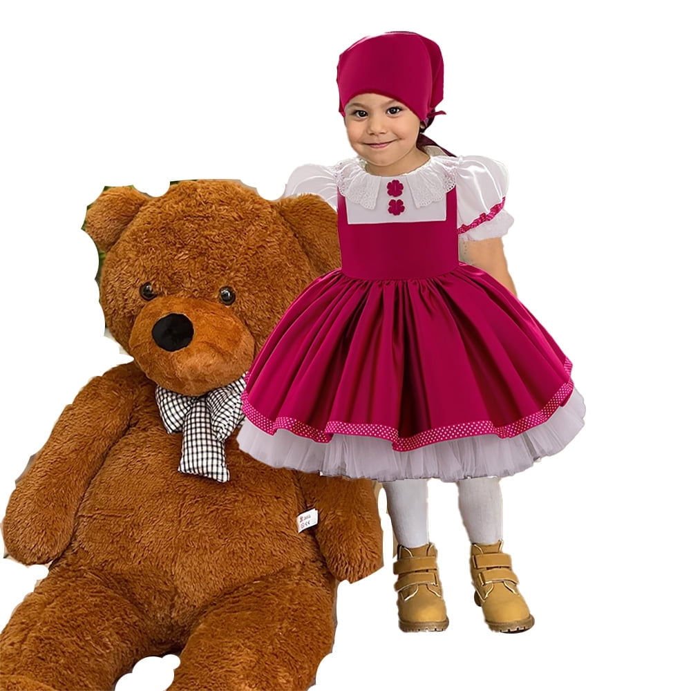 Petal Princesses Girl Masha and Bear Party Dress Kids Hot Pink Princess ...