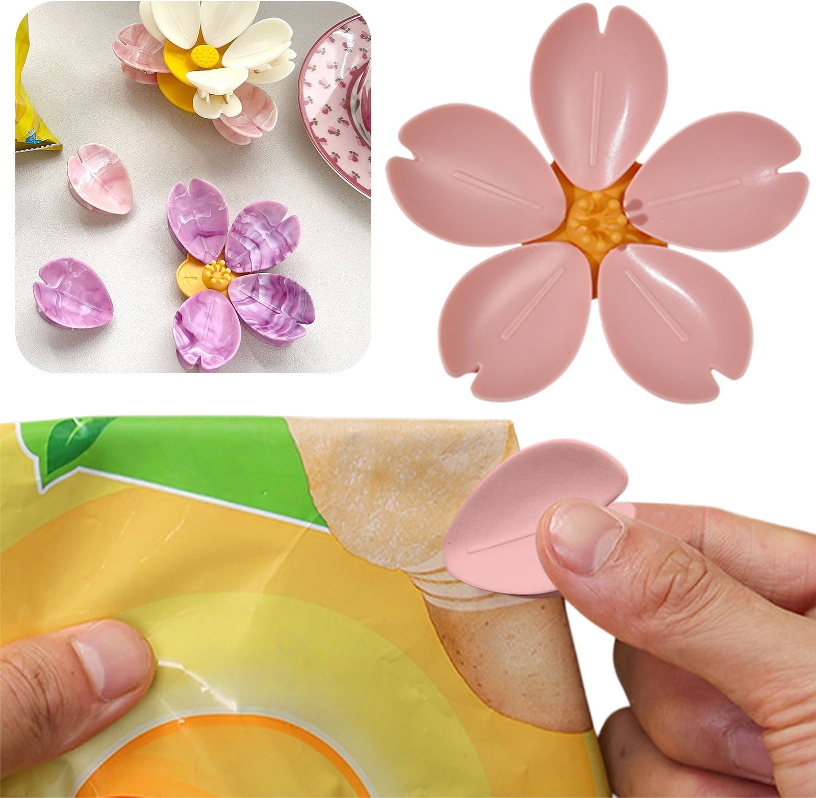 Petal Shape Bag Clip Sealer Refrigerator Sticker Multi Color Snack ...