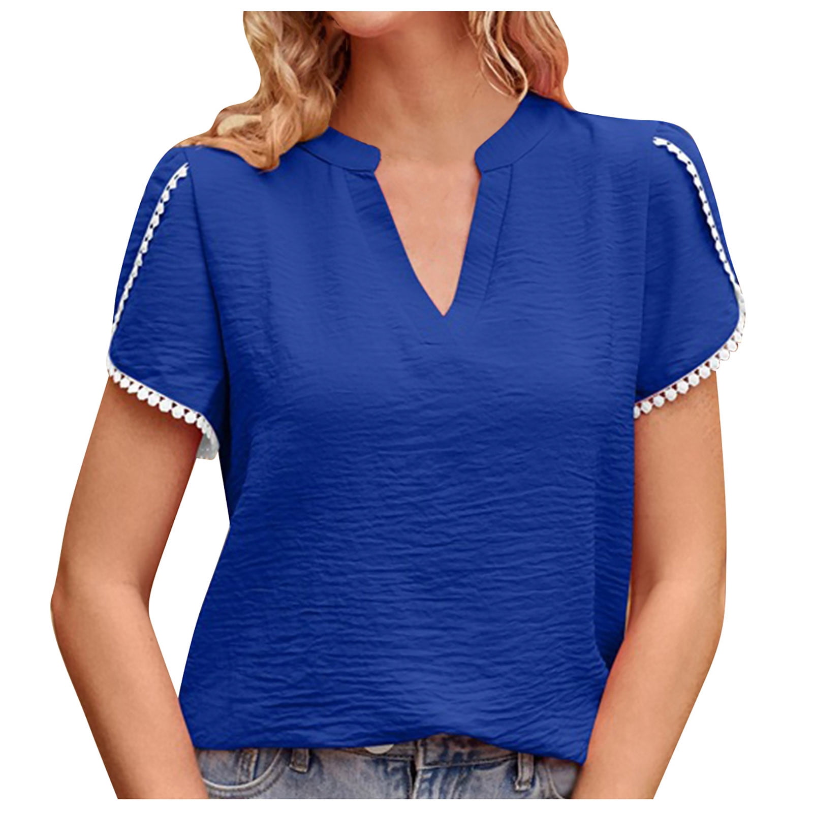 Petal Sleeve Tops for Women V Neck Summer Casual Work Shirts Loose ...