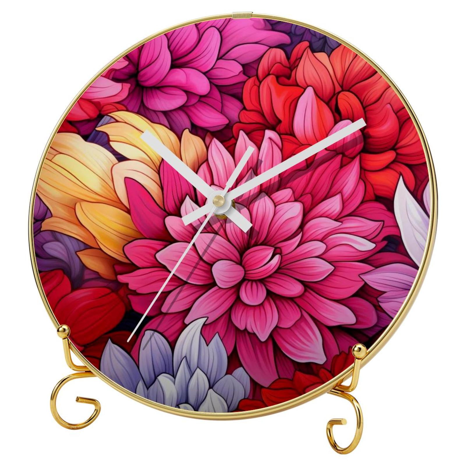 Petal flowers Round Wall Clock with Printed Design, Hooks and Gold ...