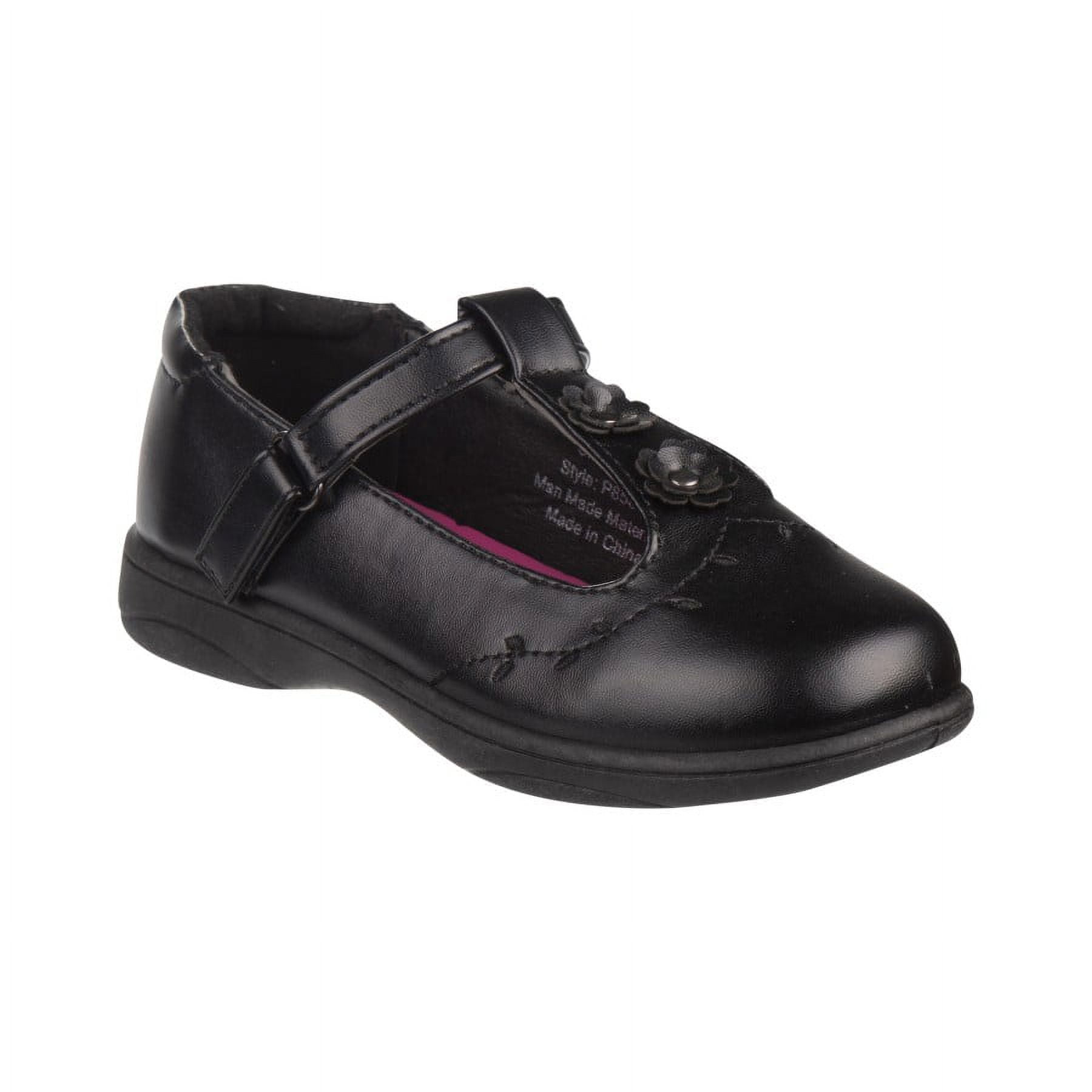 Petalia Girls' Faux Leather Details T-Strap Hook and Loop School Shoes ...