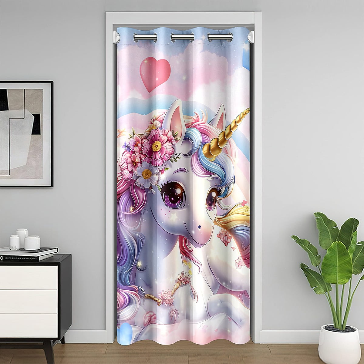 Petals Unicorn Door Curtain For Doorway Privacy 34"W X 80"L, Pink ...