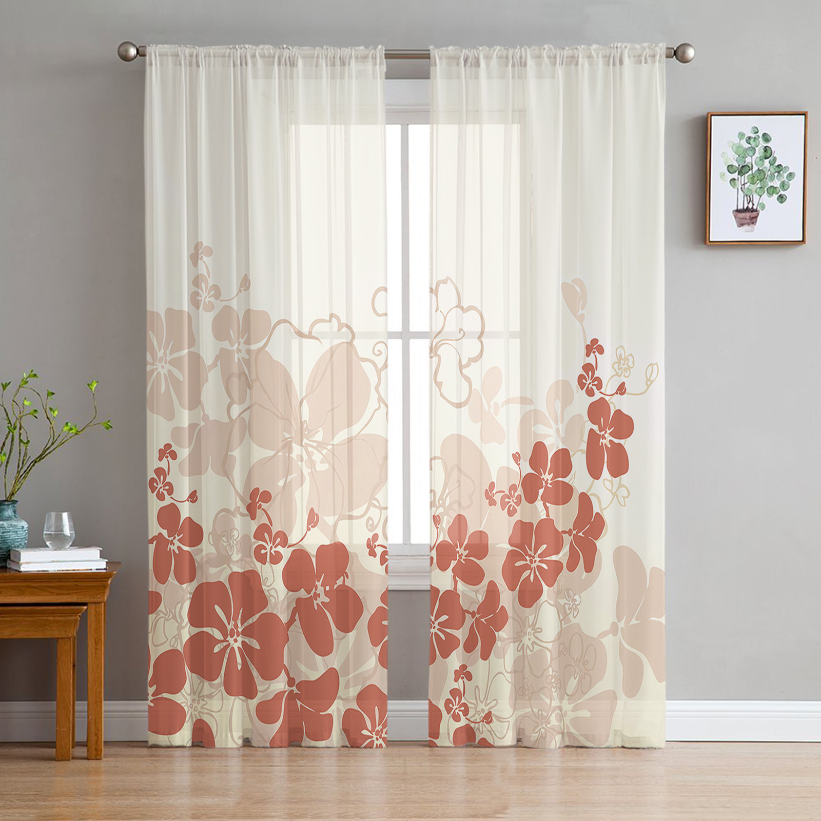 Petals Yellow Tulle Sheer Window Curtains for Living Room the Bedroom ...