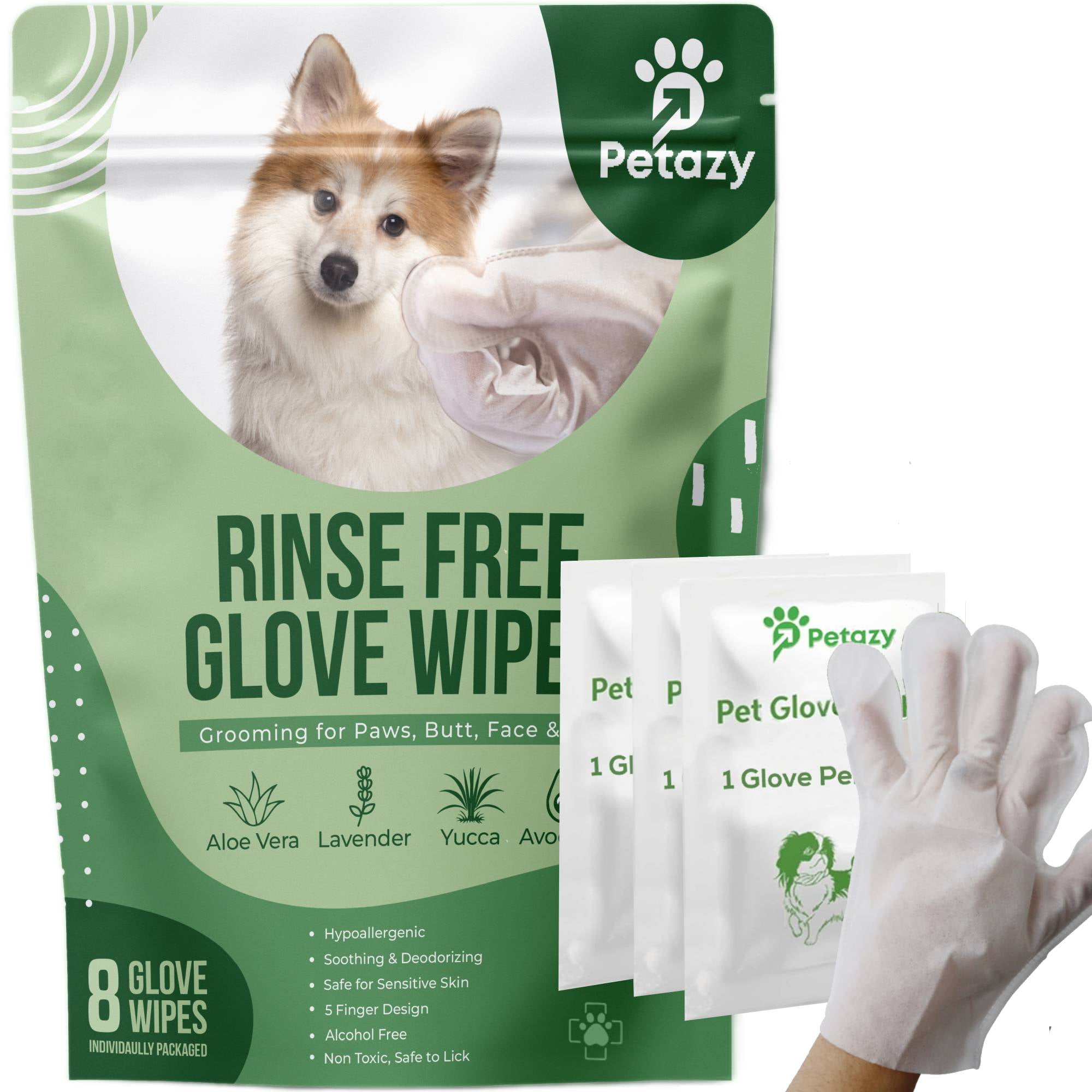 Petazy 8 Dog Glove Wipes for Paws and Butt Ears Eyes Face Fur | No ...