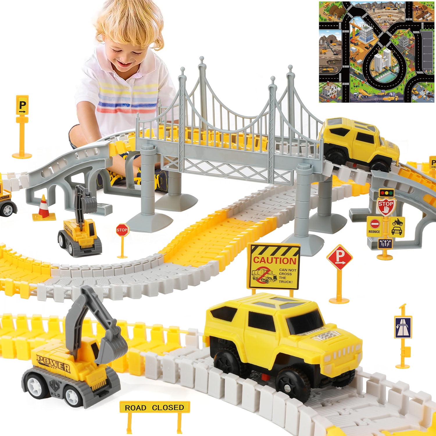 Petbank Construction Toys Race Tracks, 182 PCS Flexible Track Playset ...