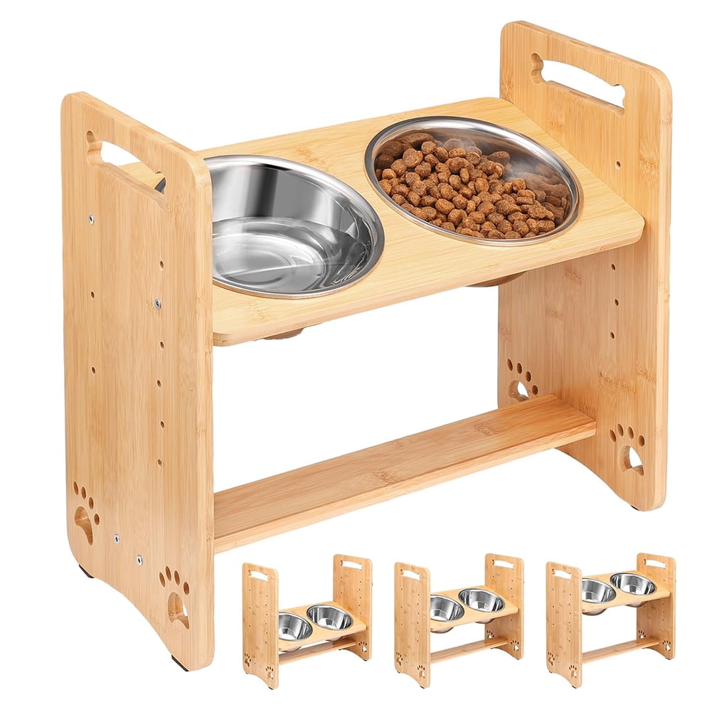 Petbank Elevated Dog Bowls Raised Stand with 2 Stainless Steel Bowl Set ...