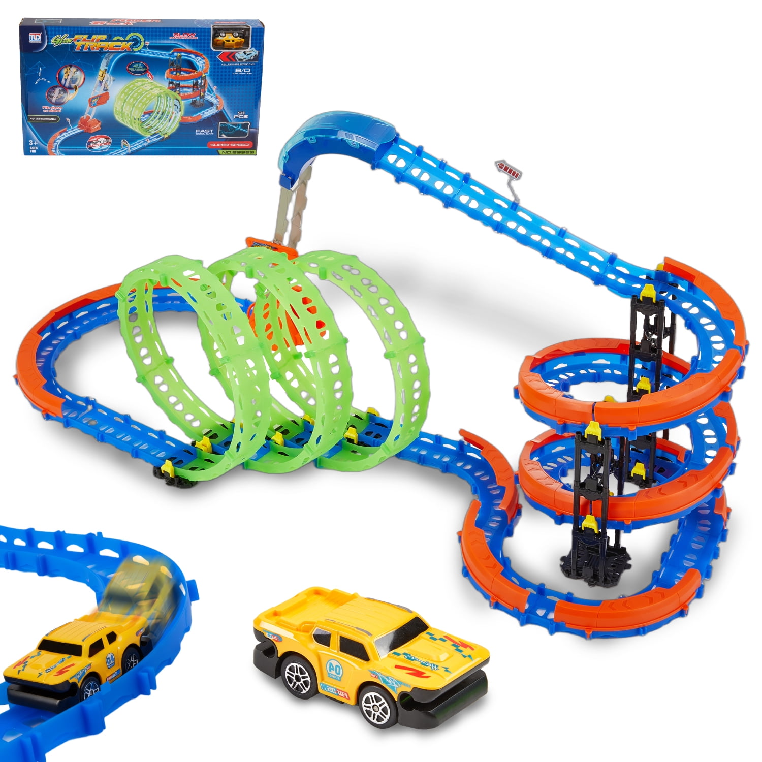 Petbank Glow Race Track, Flexible Race Car Tracks, Glow Flip Track Set ...