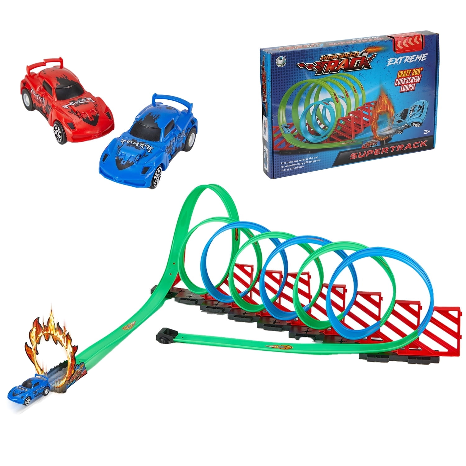 Petbank Race Car Track Set, 360° Loop Track Car Toys with 4 Pull Back ...