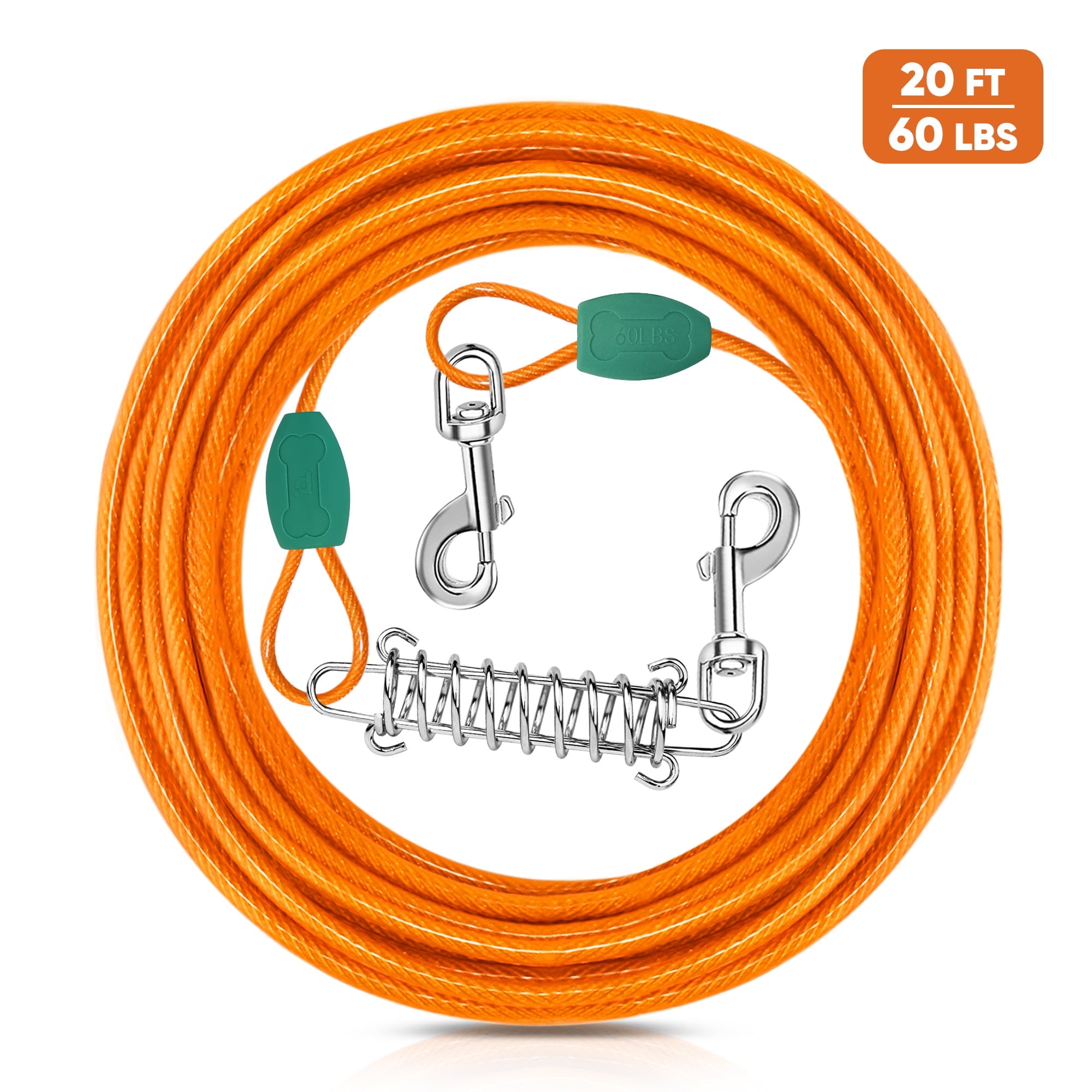 Petbobi 20ft Dog Tie Out Cable, PVC Coated Steel Leash, for Dogs up to ...