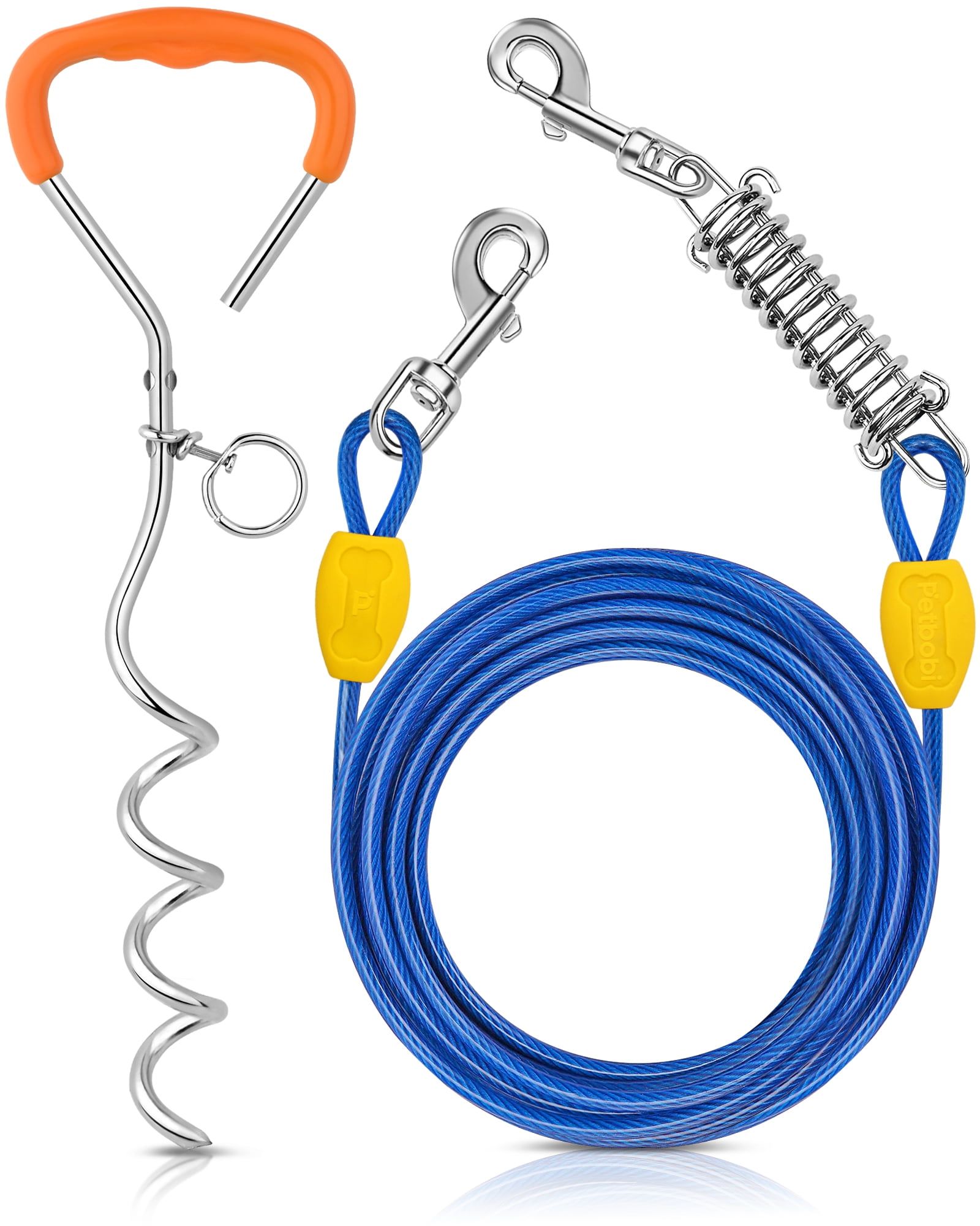 Petbobi 20ft Dog Tie Out Cable, Spiral Stake and Runner Leash for Dogs ...