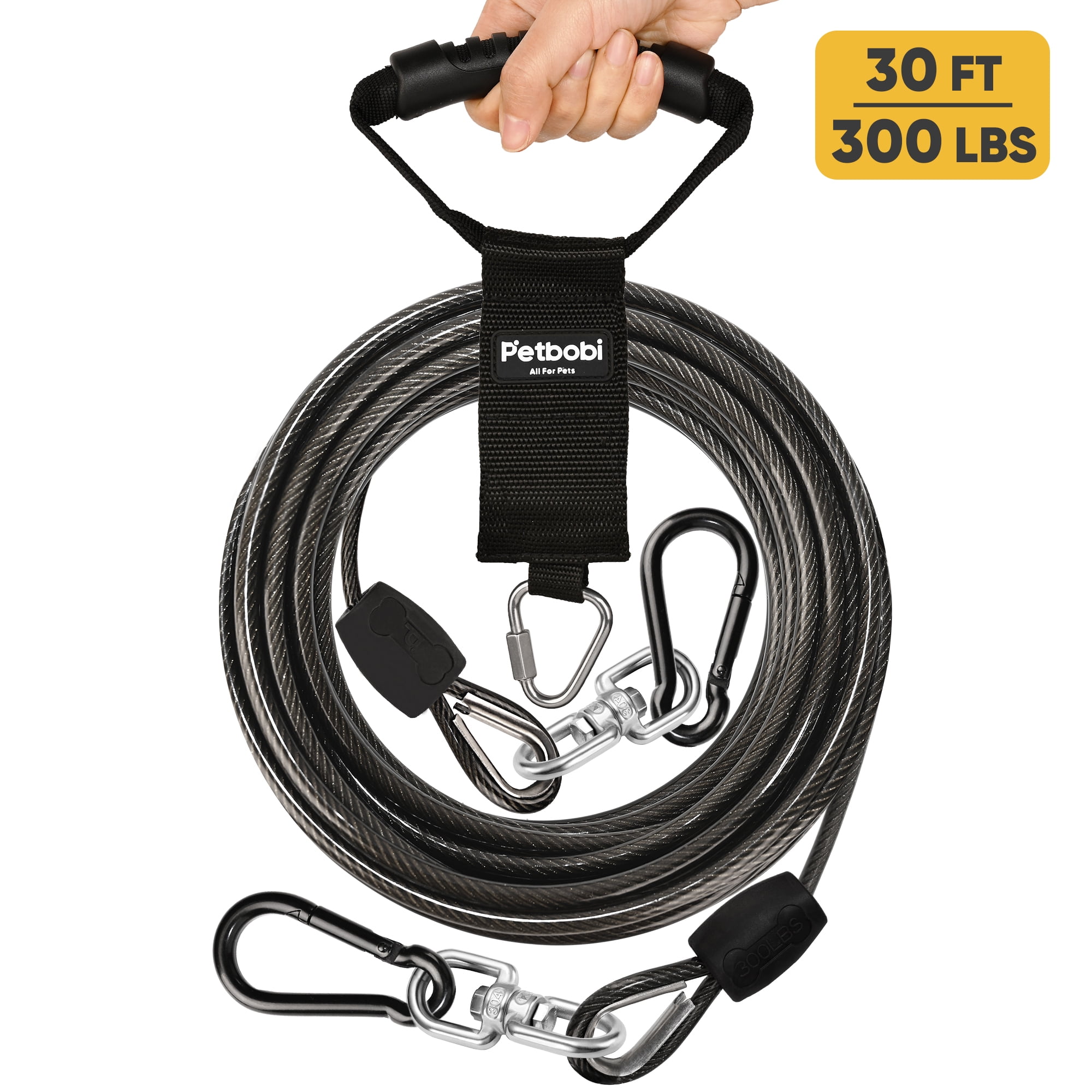 Petbobi Big Pet Rope Line, 30ft Heavy Duty Dog Tie Out Cable, Yard Lead Leash for Large Dogs up ...