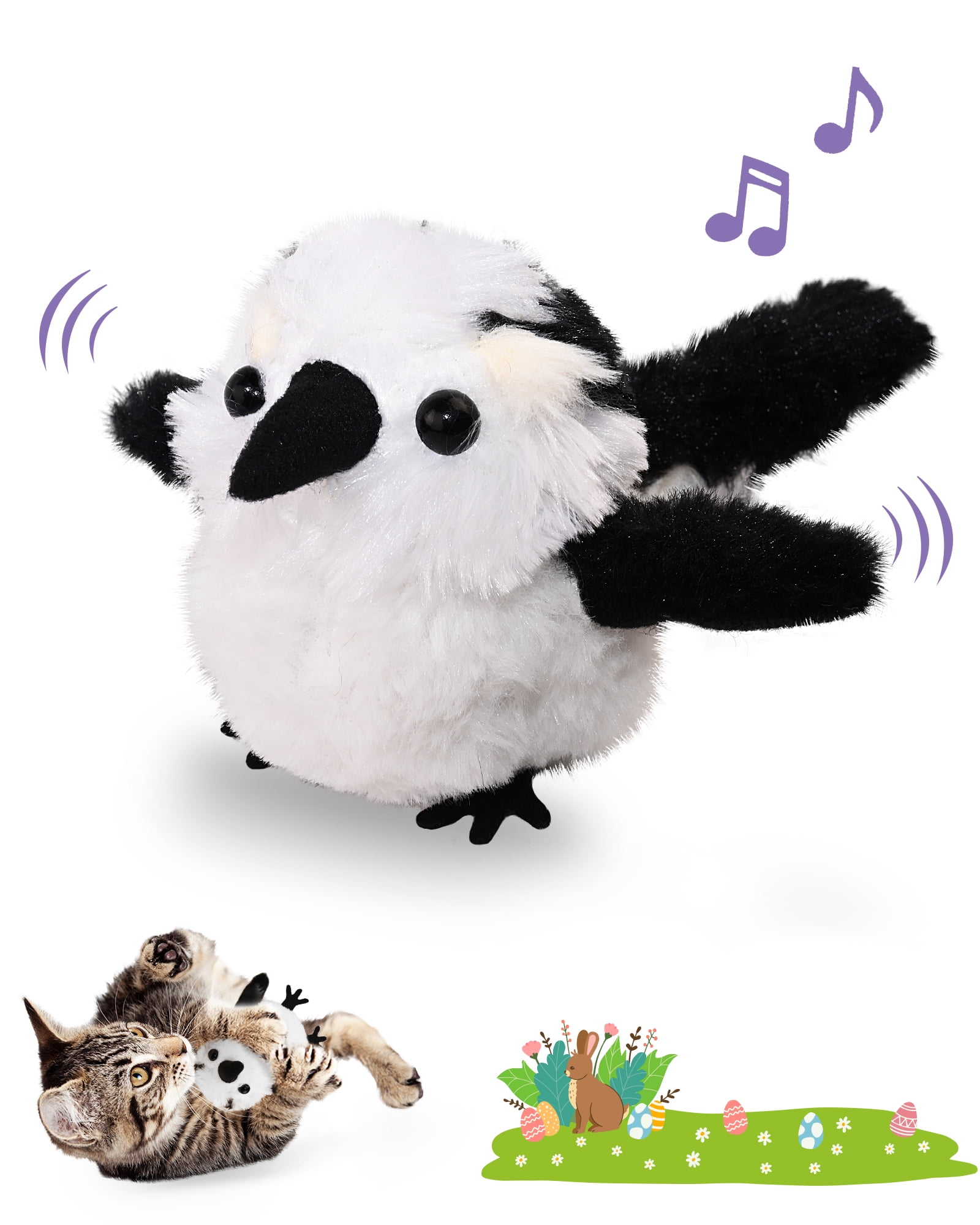 Petbobi Cat Interactive Toys, Flapping Bird with Catnip, Black, Mimics Bird Wings, Vibration ...