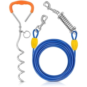 Petbobi Dog Tie Out Cable and Stake, 30ft Wire Rope for Large Dogs up ...