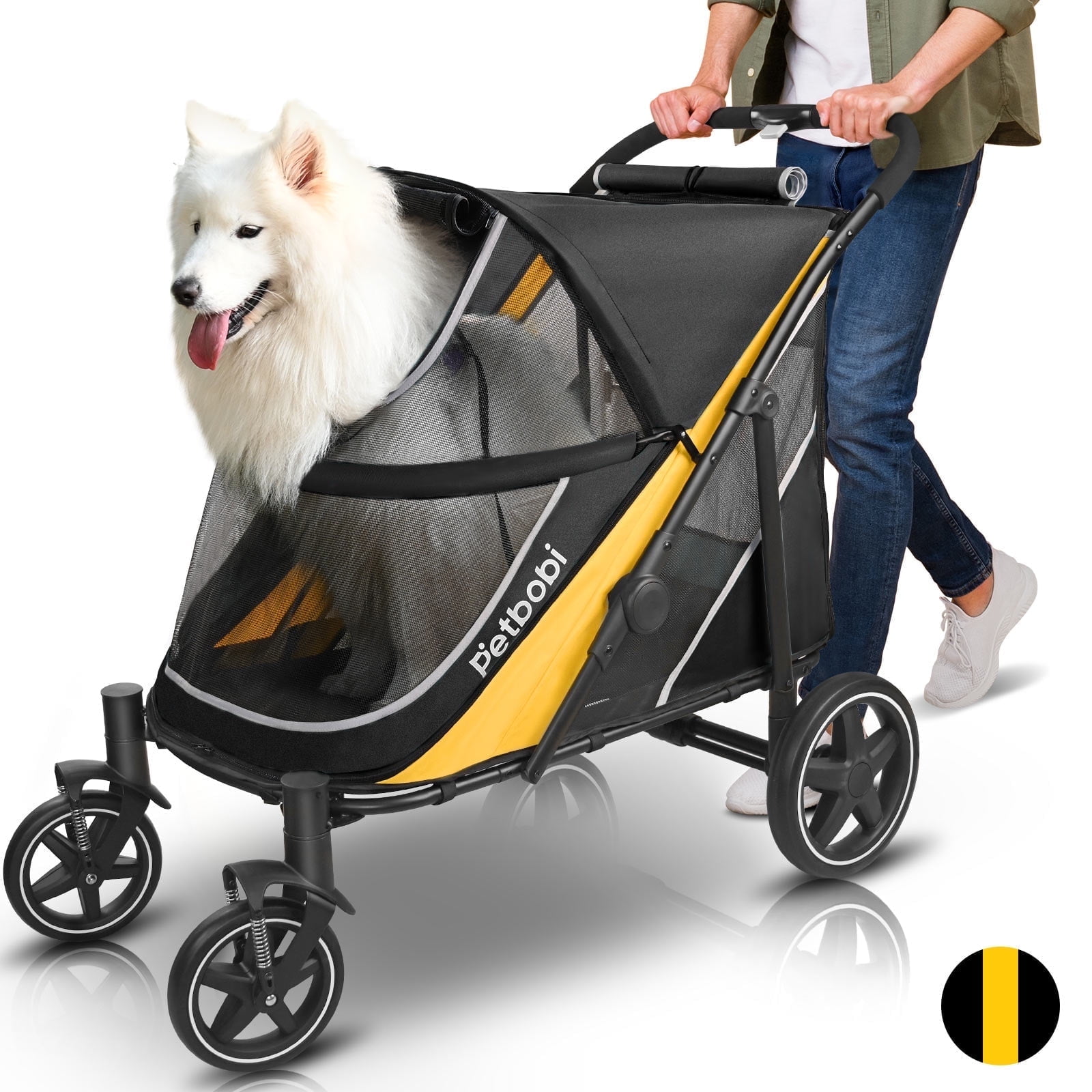 Petbobi Dog Stroller Large Mesh & Sunroof Easy Fold Dual Entry for ...