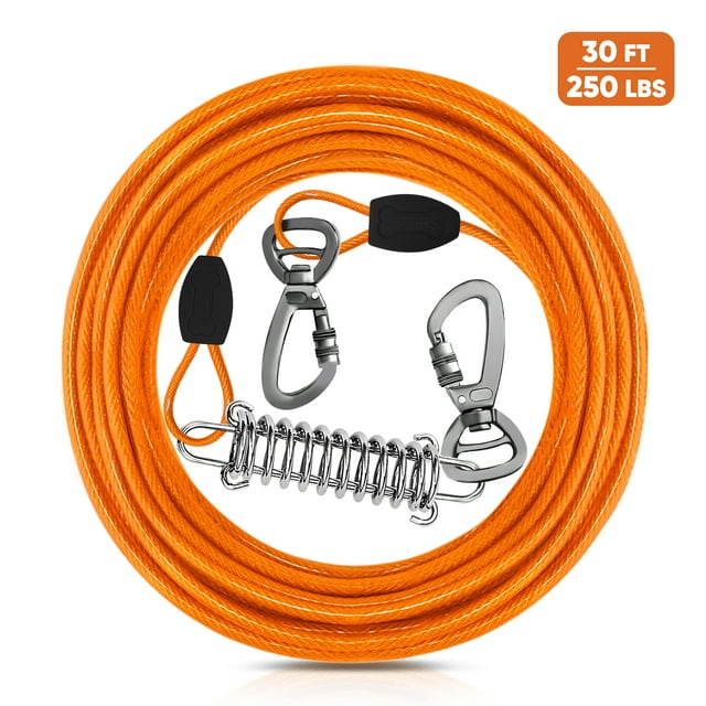 Petbobi Outdoor Dog Tie-Out Cable, Chew-Proof 30ft Wire Rope for Large ...