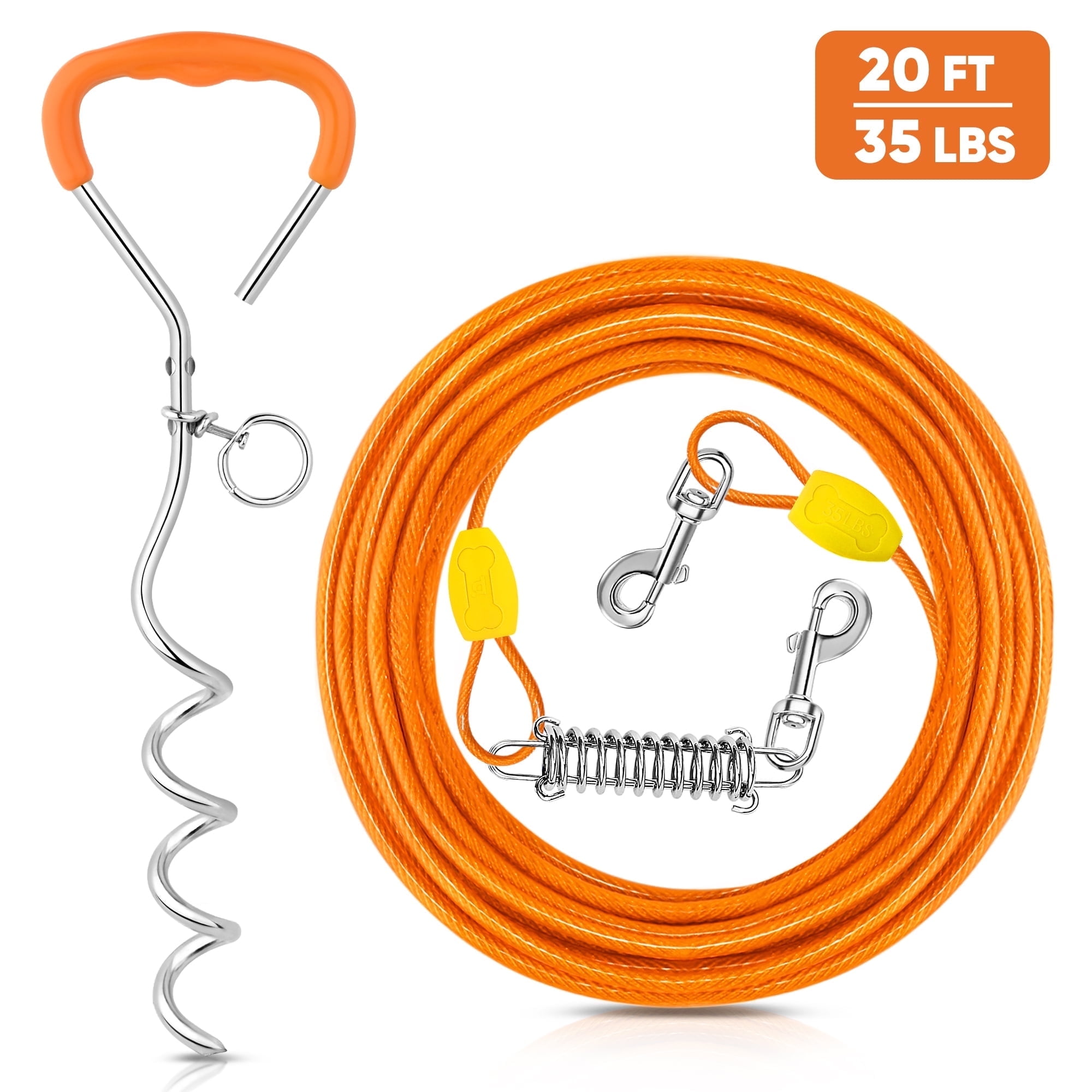 Petbobi Dog Tie Out Cable and Stake, 20ft Durable Steel Wire Rope for ...