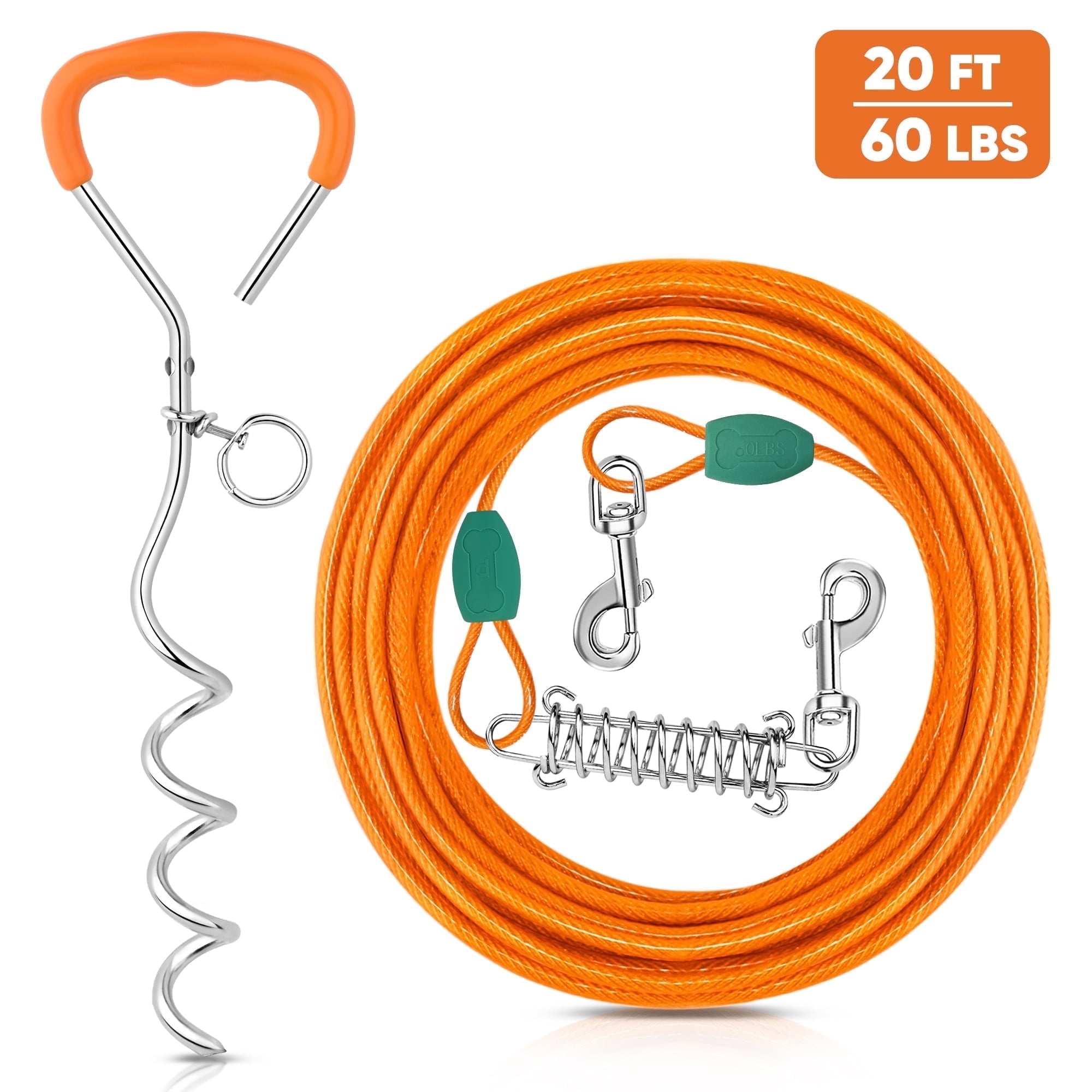 Petbobi 20ft Heavy Duty Dog Tie Out Cable & Stake, Chew Proof for Dogs ...