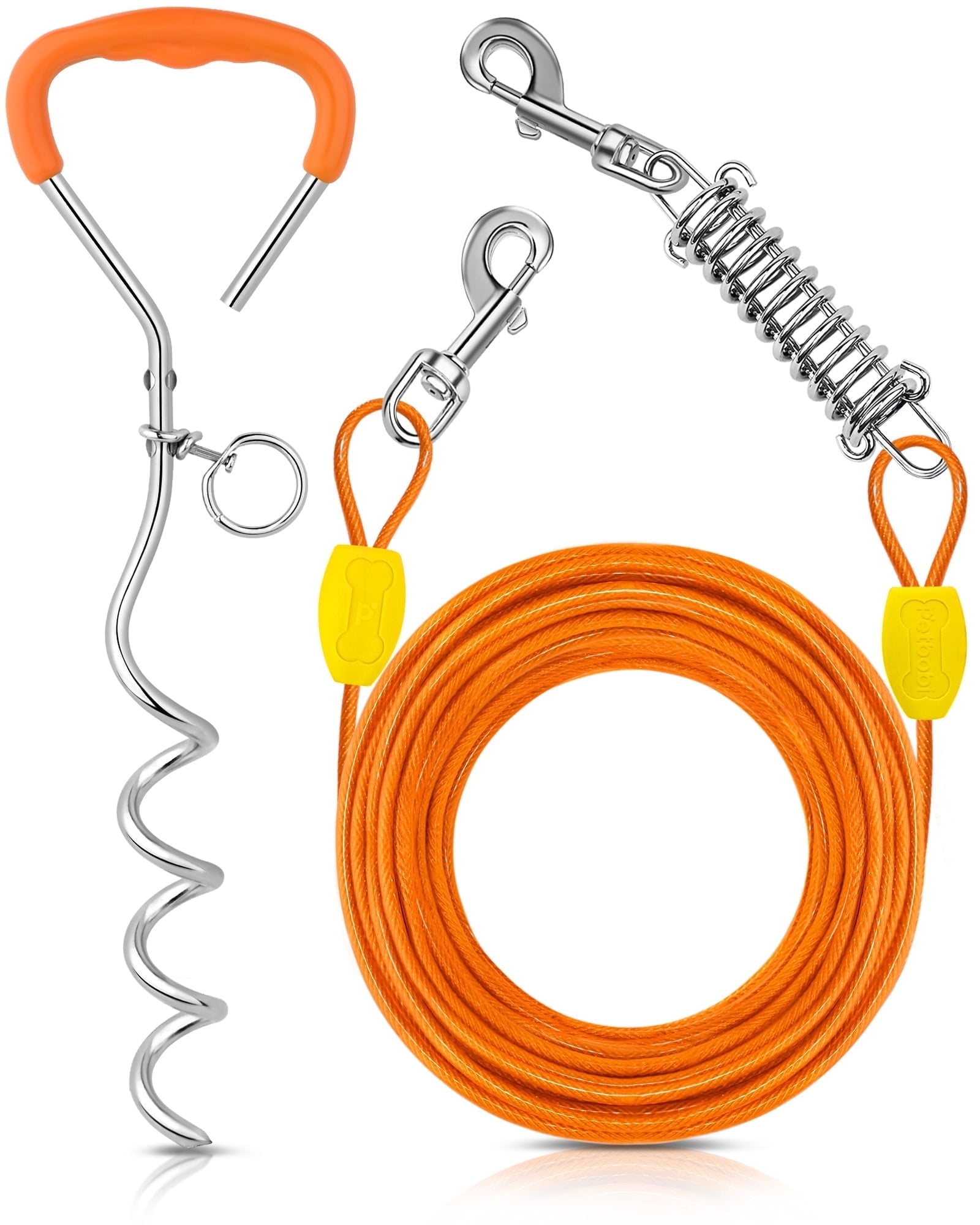 Petbobi Dog Tie Out Cable and Stake 50ft Heavy Duty Weatherproof Wire ...