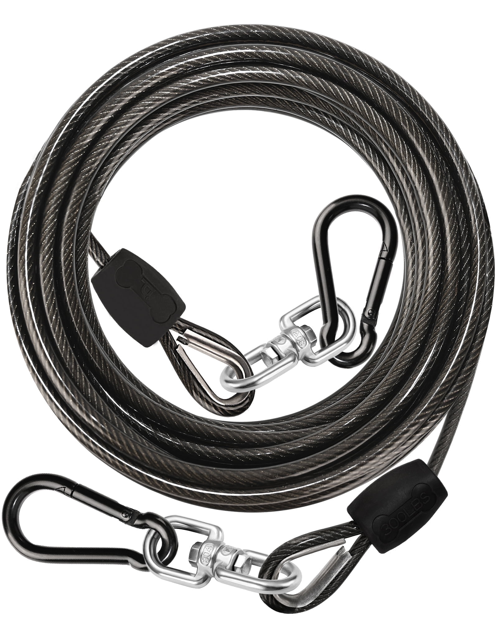 Petbobi Heavy Duty Dog Tie Out Cable, 30ft Black Wire, Supports Large ...