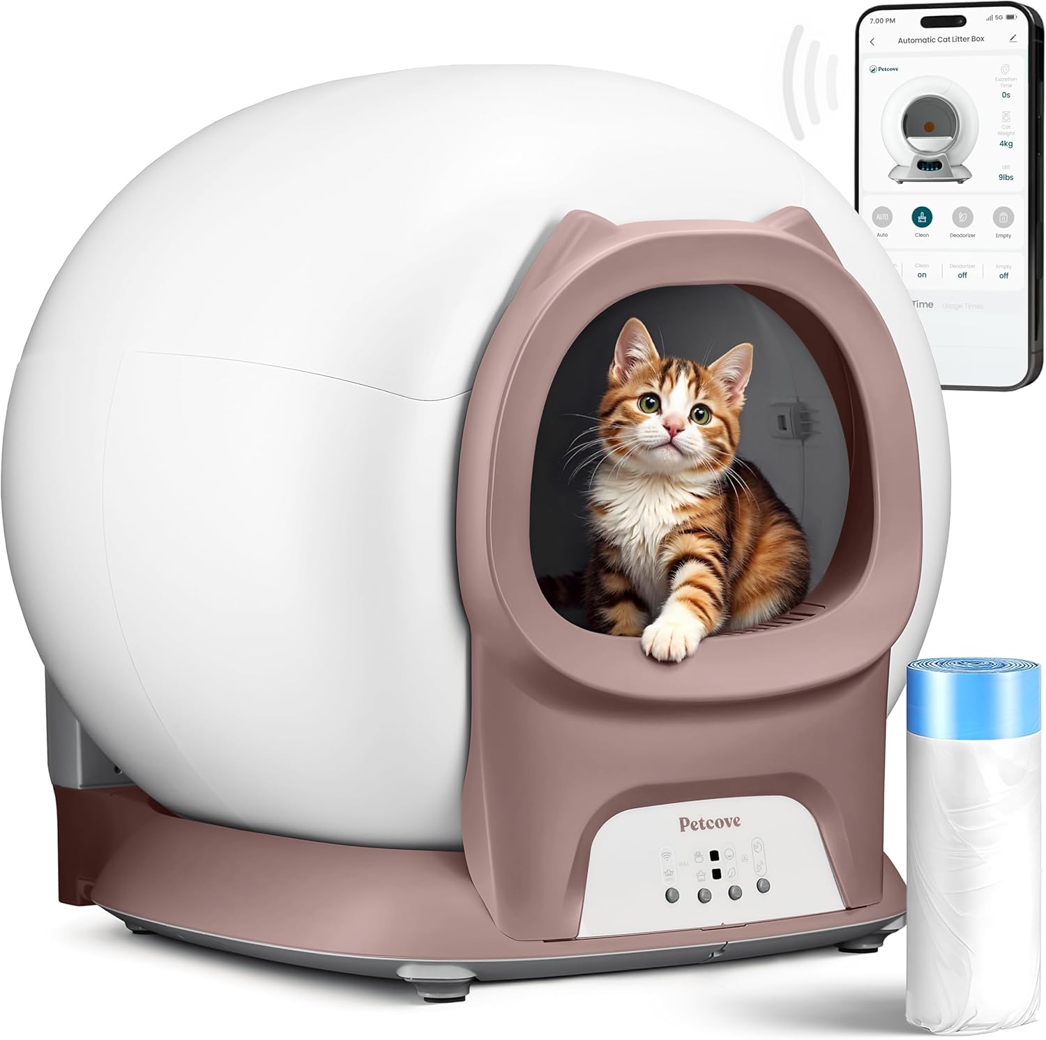 Petcove Self-Cleaning Cat Litter Box with Auto Safety Sensors, Smart ...