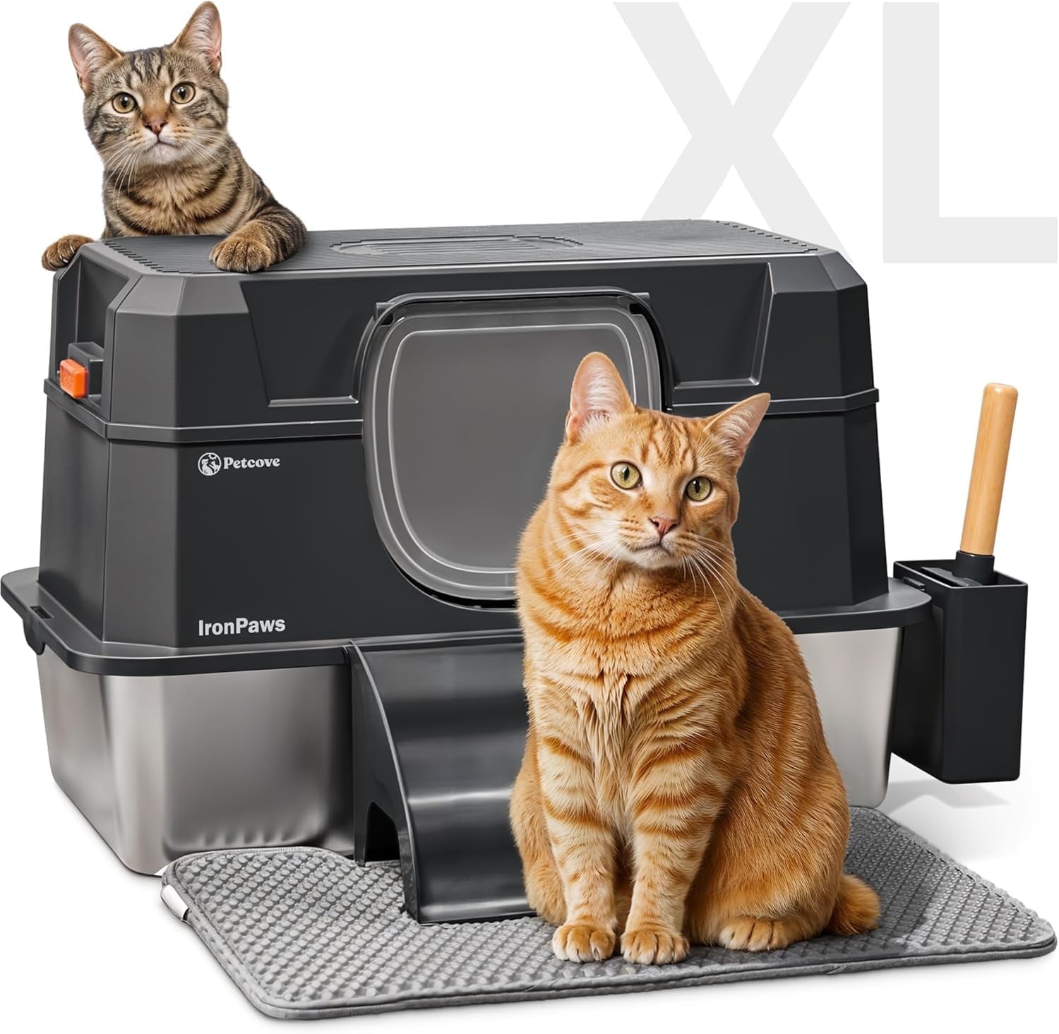 Petcove Stainless Steel Cat Litter Box XL with Lid – 3-in-1 Extra Large ...
