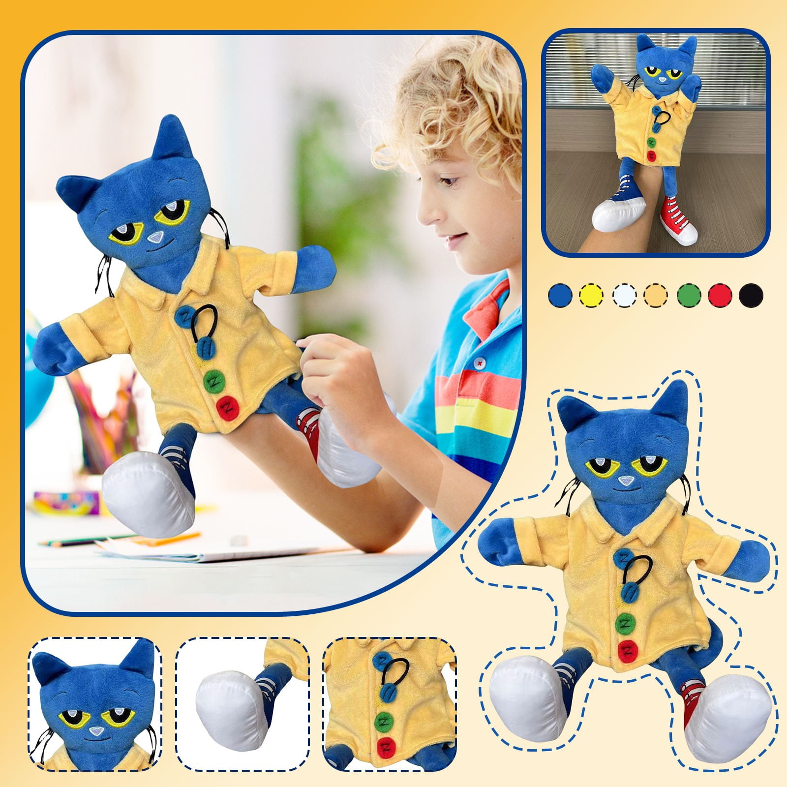 Pete The Cat Plush Toy 16.1in Blue Stuffed Animal with Buttons for ...