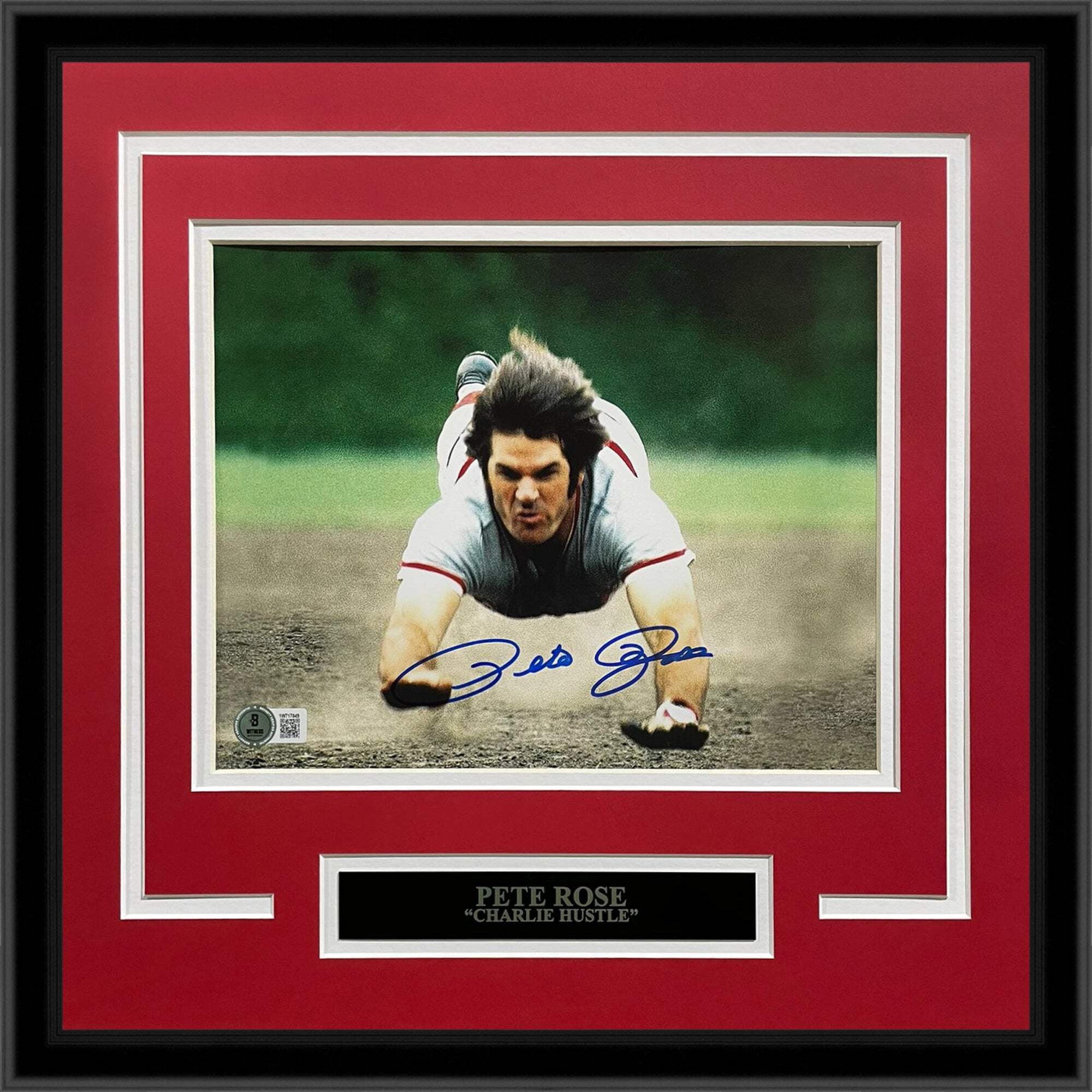 Pete Rose Autographed Cincinnati Reds (Head First Slide) Deluxe Framed ...