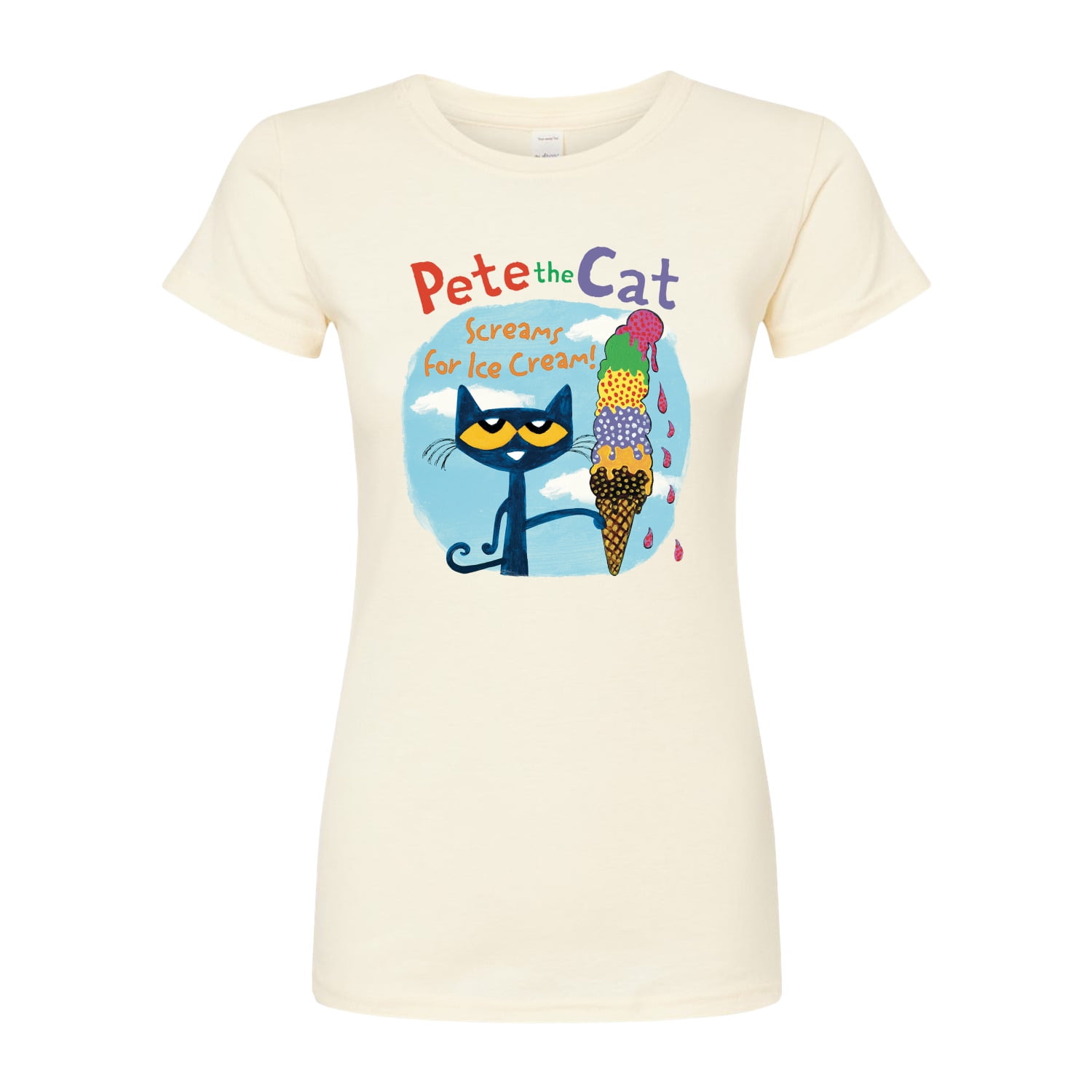 Pete The Cat - Screams For Ice Cream - Juniors Fitted Graphic T-Shirt ...