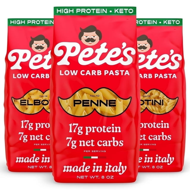 Pete's Pasta Elbow Rotini Penne Variety Pack - 7g Low Carb, 17g High ...