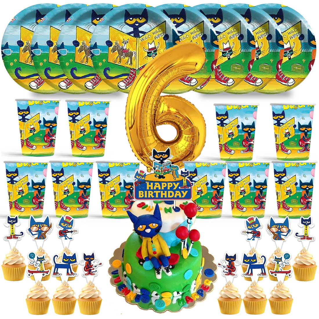 Pete the Cat Birthday 6th Cups Party Supplies Plates Fans Decorations ...