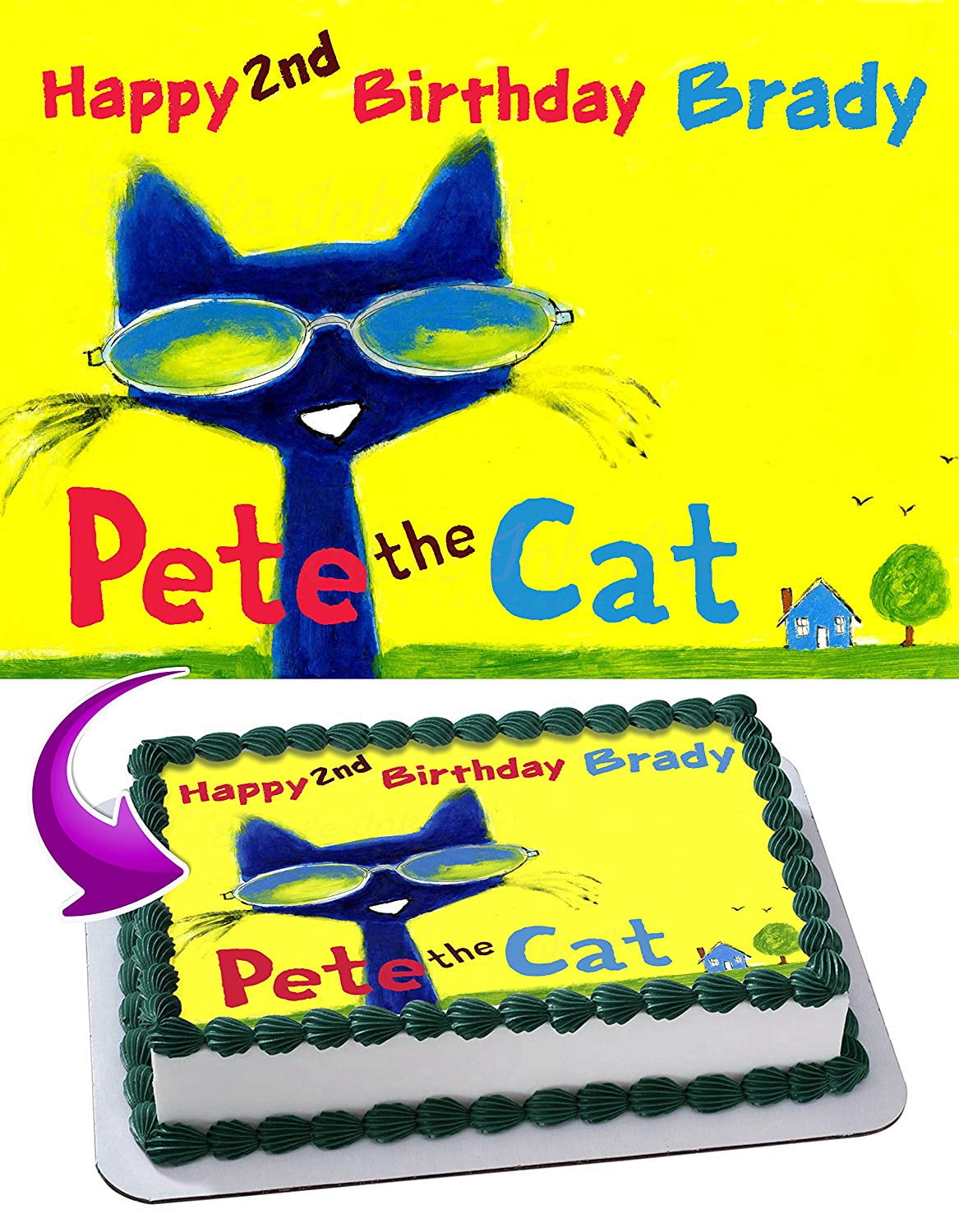 Pete the Cat Edible Cake Image Topper Personalized Birthday Party 1/4 ...