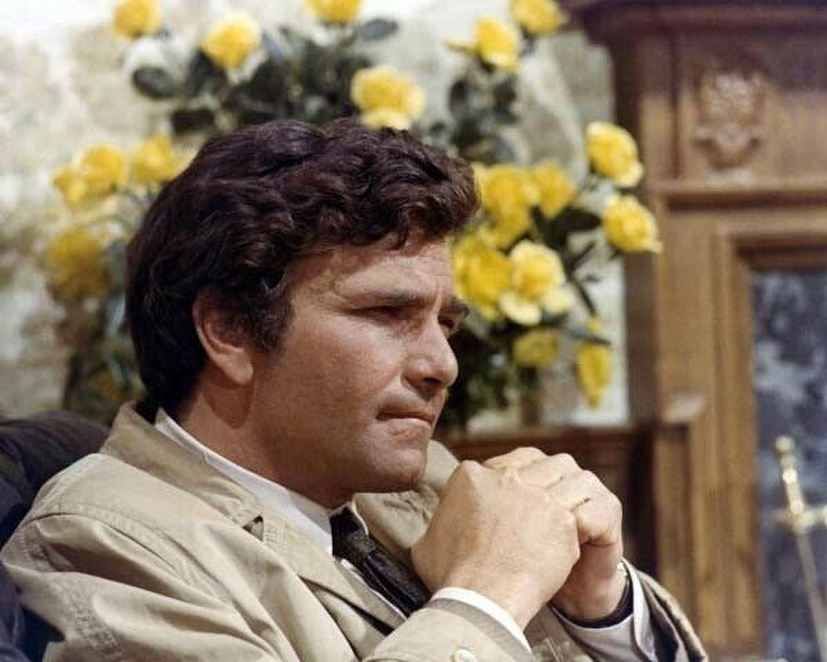 Peter Falk as Columbo sat in chair looking intense thinking 8x10 inch ...
