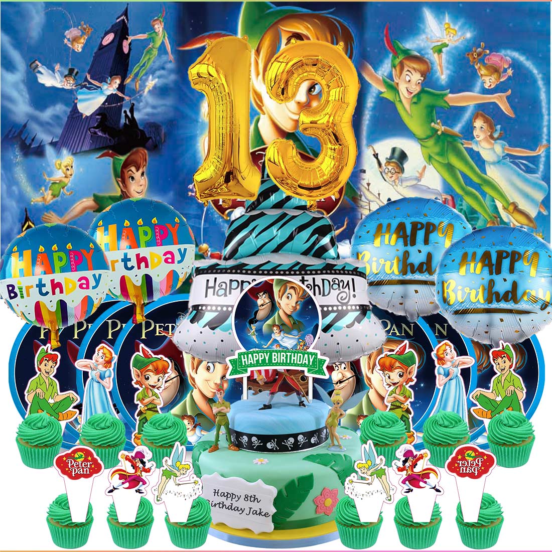 Peter Pan 13th Tableware Balloons Cake Toppers Backdrop Banner Supplies ...