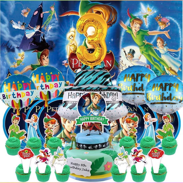 Peter Pan 3rd Tableware Balloons Cake Toppers Backdrop Banner Supplies ...
