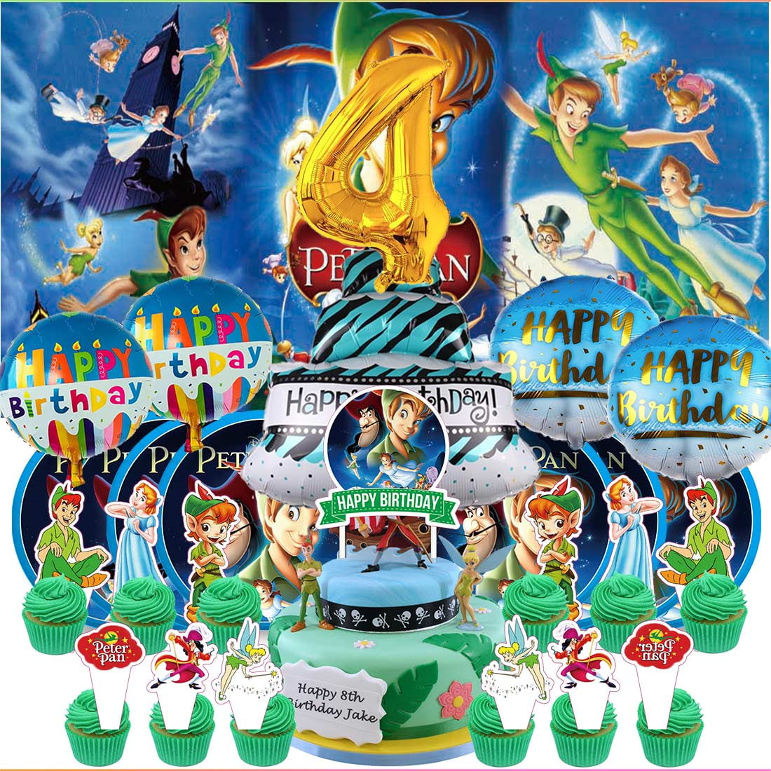 Peter Pan 4th Tableware Balloons Cake Toppers Backdrop Banner Supplies ...