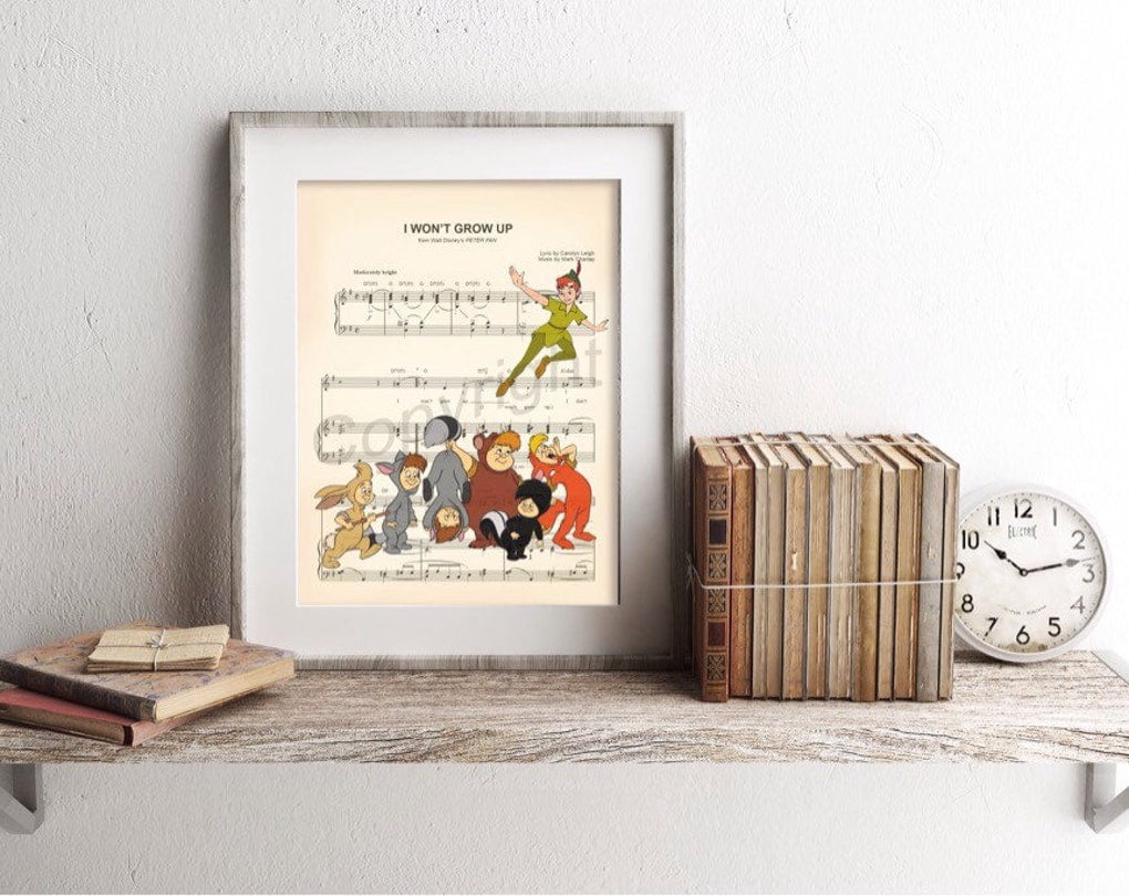Peter Pan And The Lost Boys I Won'T Grow Up Sheet Music Art Print ...