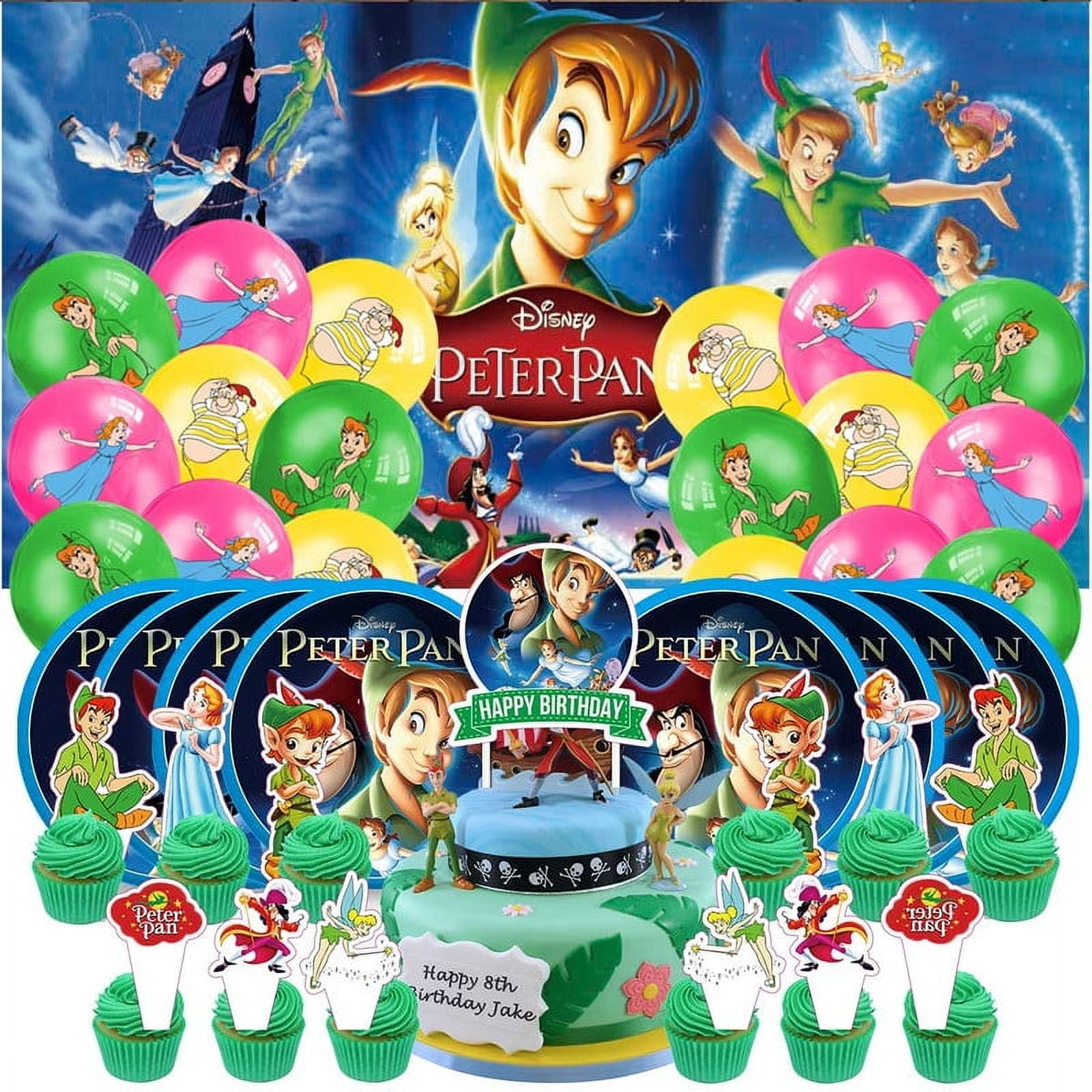 Peter Pan Balloons Party Supplies Decorations Plates Banner Cake Topper ...