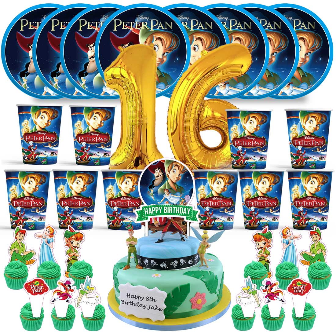 Peter Pan Birthday 16th Cups Party Supplies Plates Fans Decorations ...