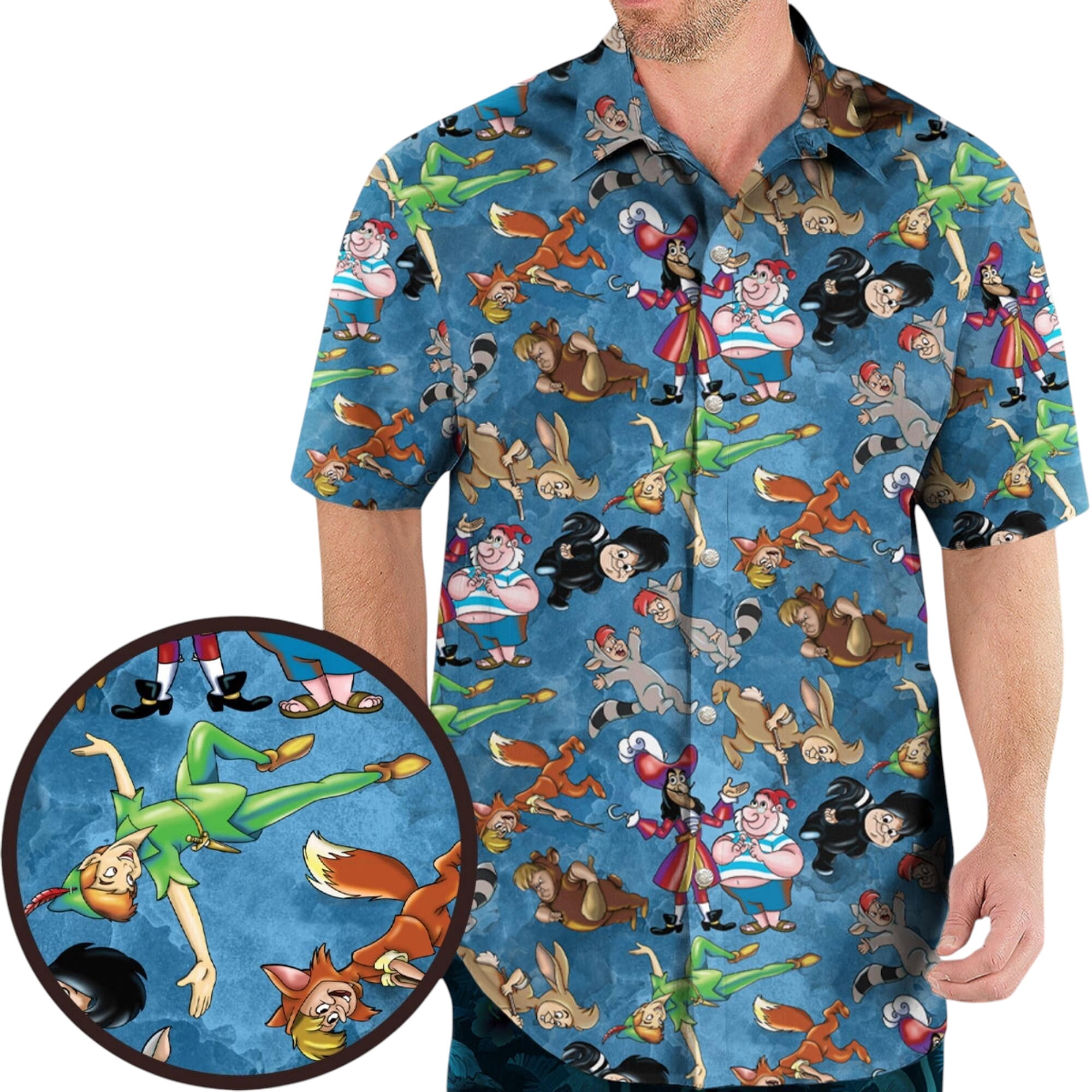 Peter Pan Button Shirt, Disney Hawaiian Shirt, Wendy Captain Hook Mr ...