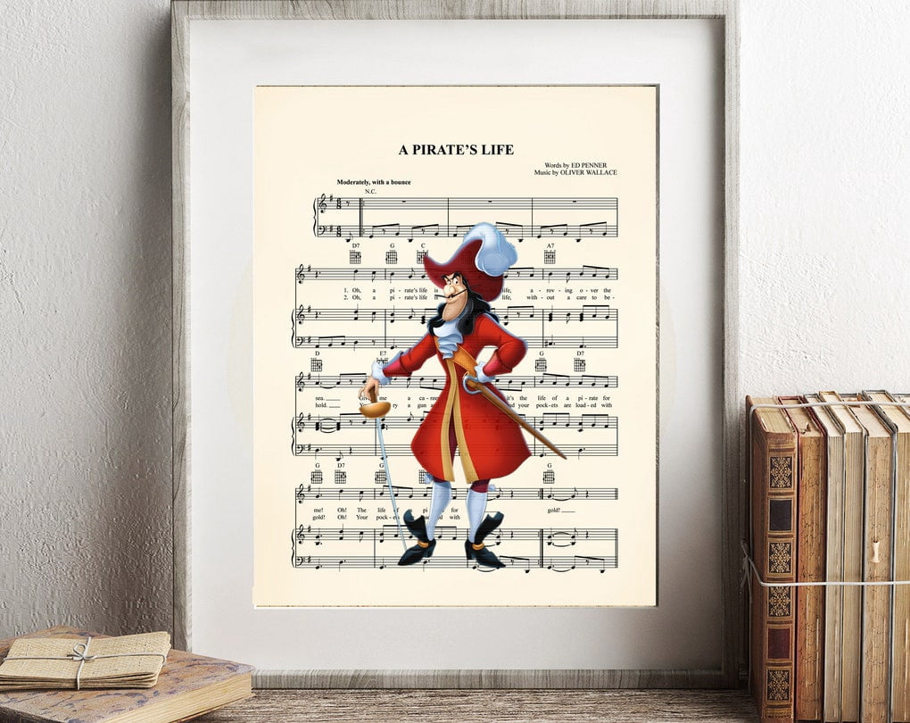 Peter Pan Captain Hook Sheet Music Art Print ,Decor For Living Room ...