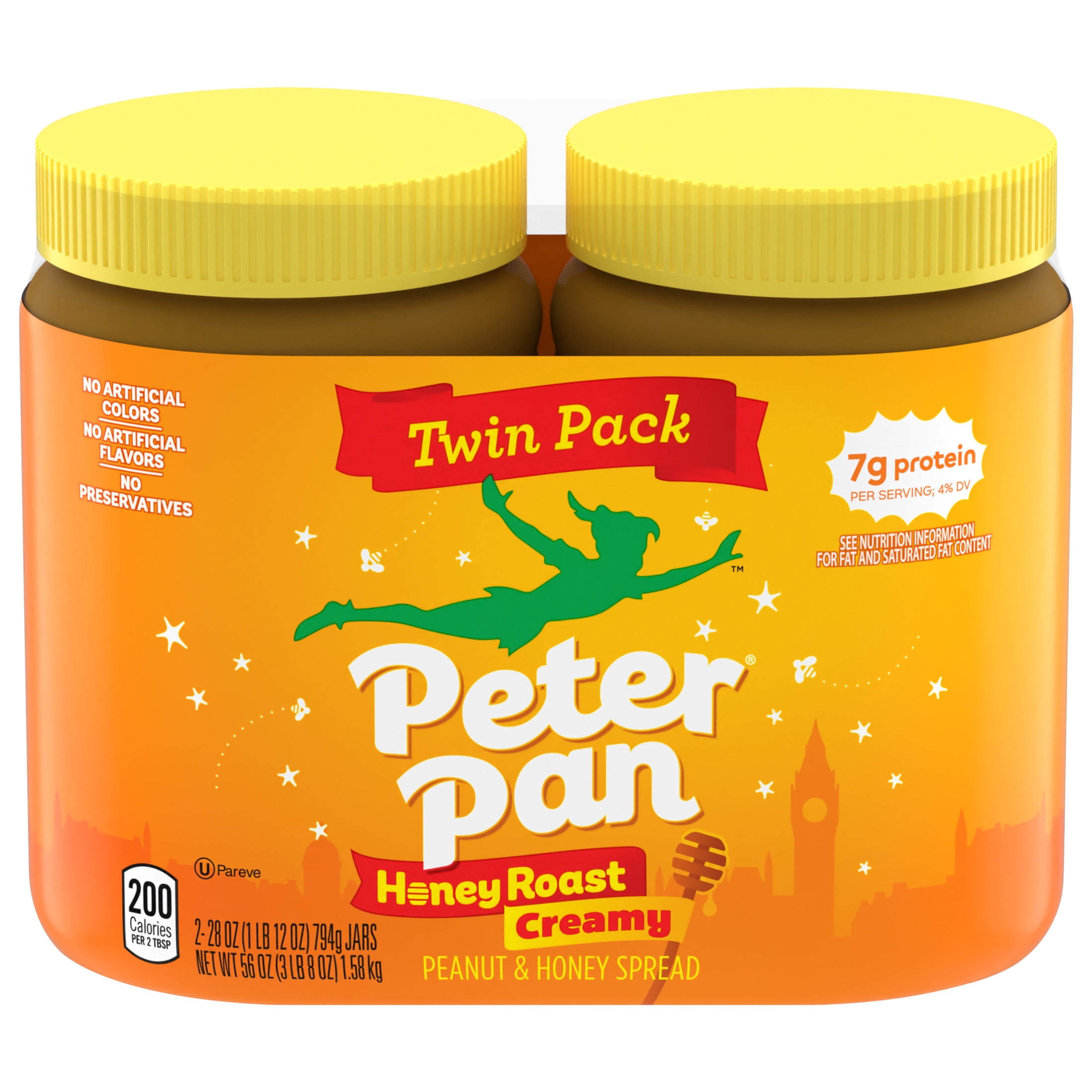 Peter Pan Creamy Honey Roasted Peanut Butter Spread, Smooth, Gluten ...